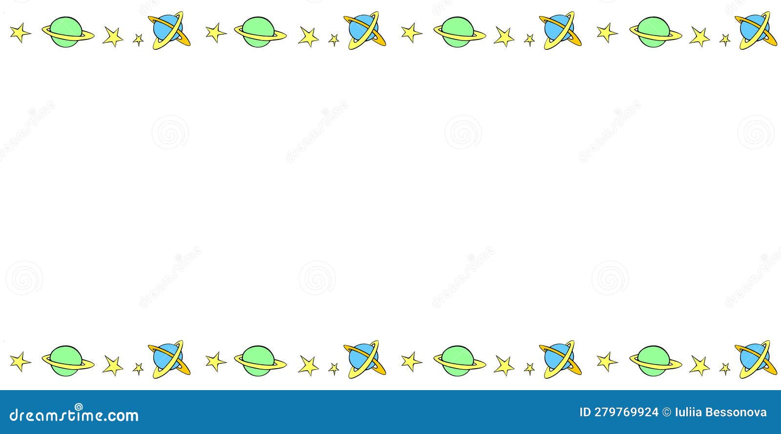 Vector Frame from Planets, Stars in Doodle Flat Style. Horizontal Top ...