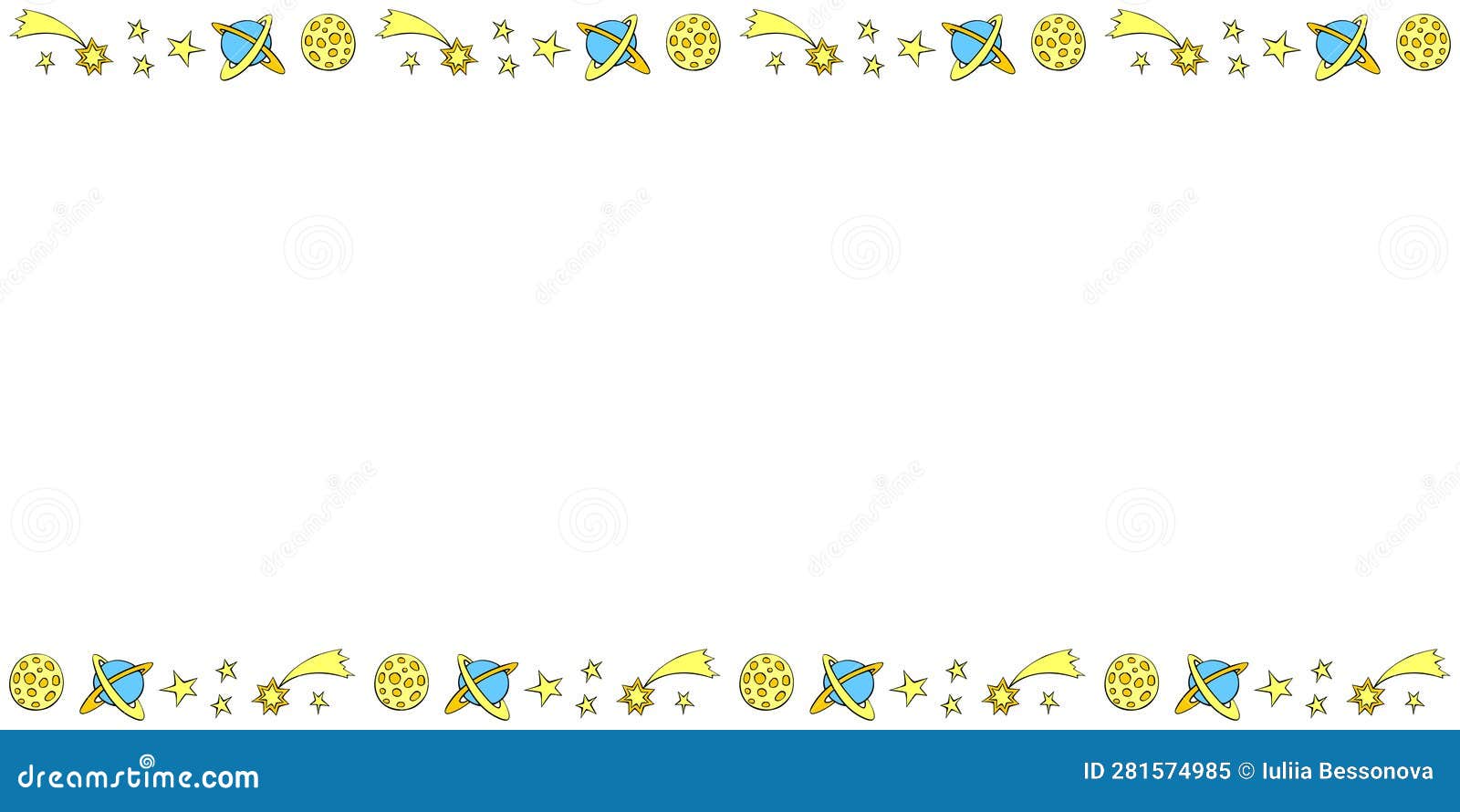 Vector Frame from Planets, Stars, Moons, Comets in Doodle Flat Style ...