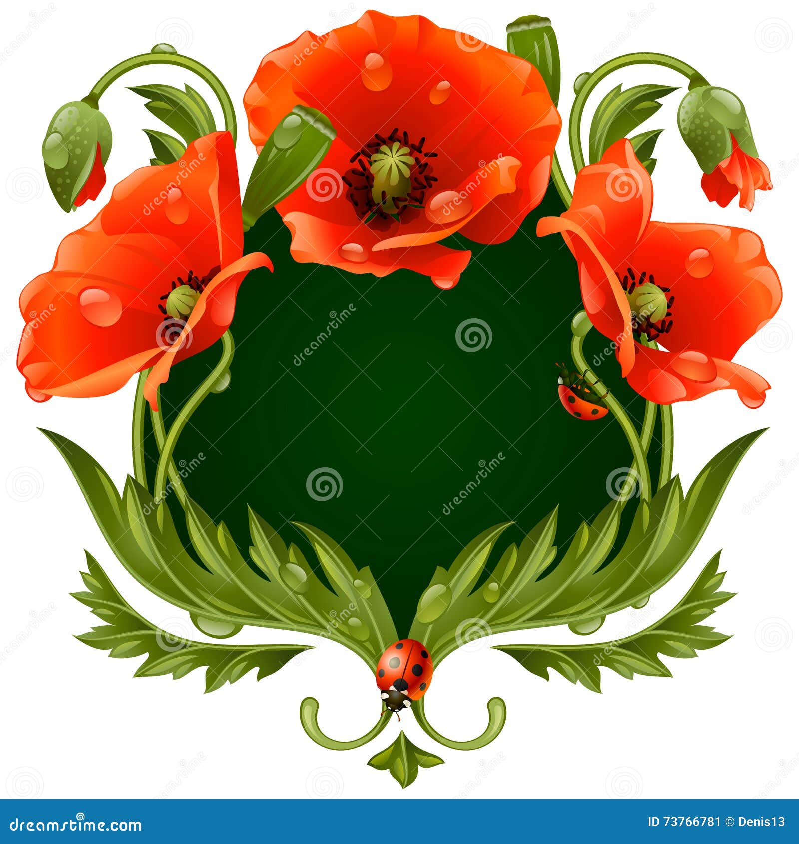 Vector Frame with Red Poppies in the Shape of Floral Beast Face Stock ...