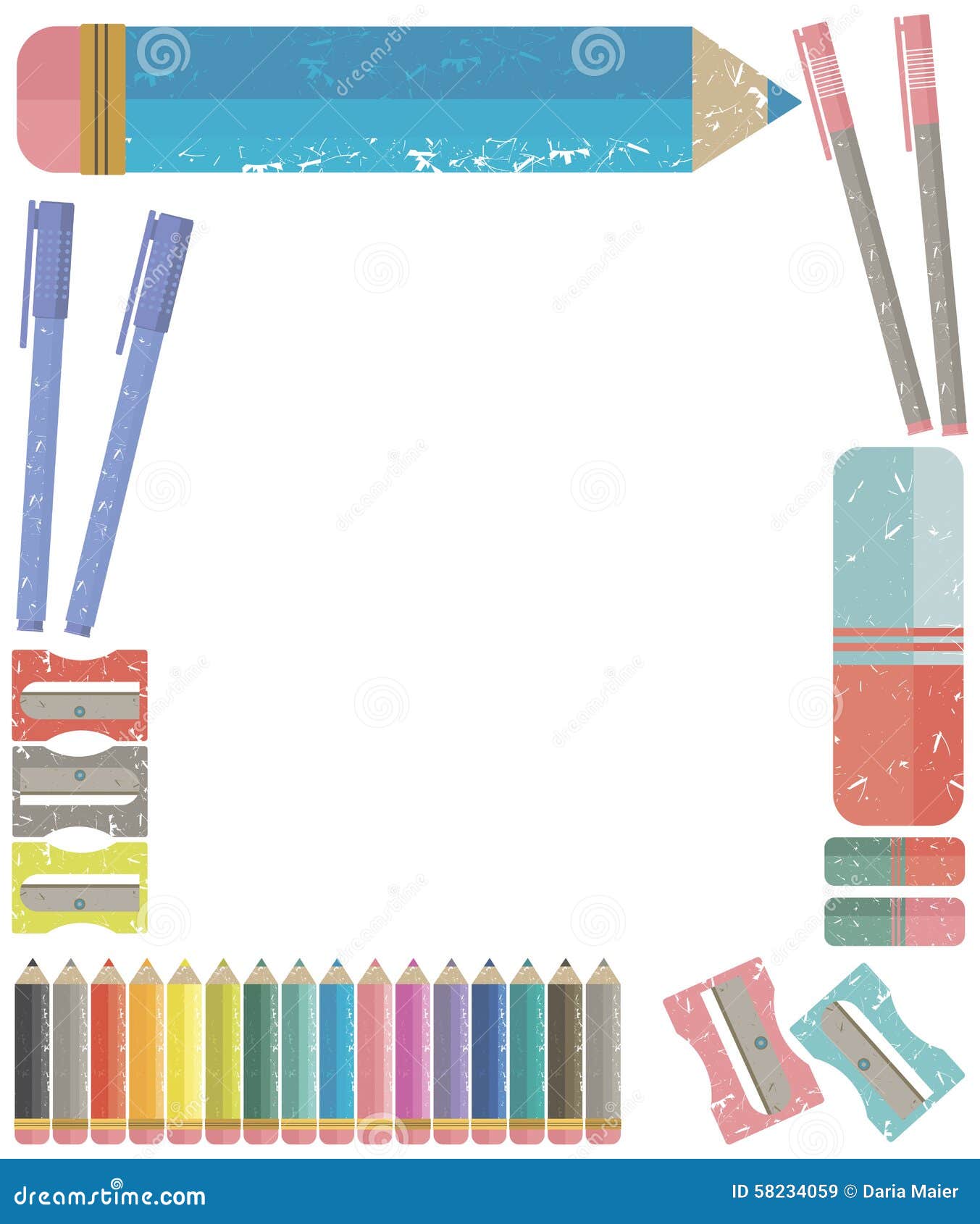 Vector Frame of School Supplies Stock Vector - Illustration of element ...