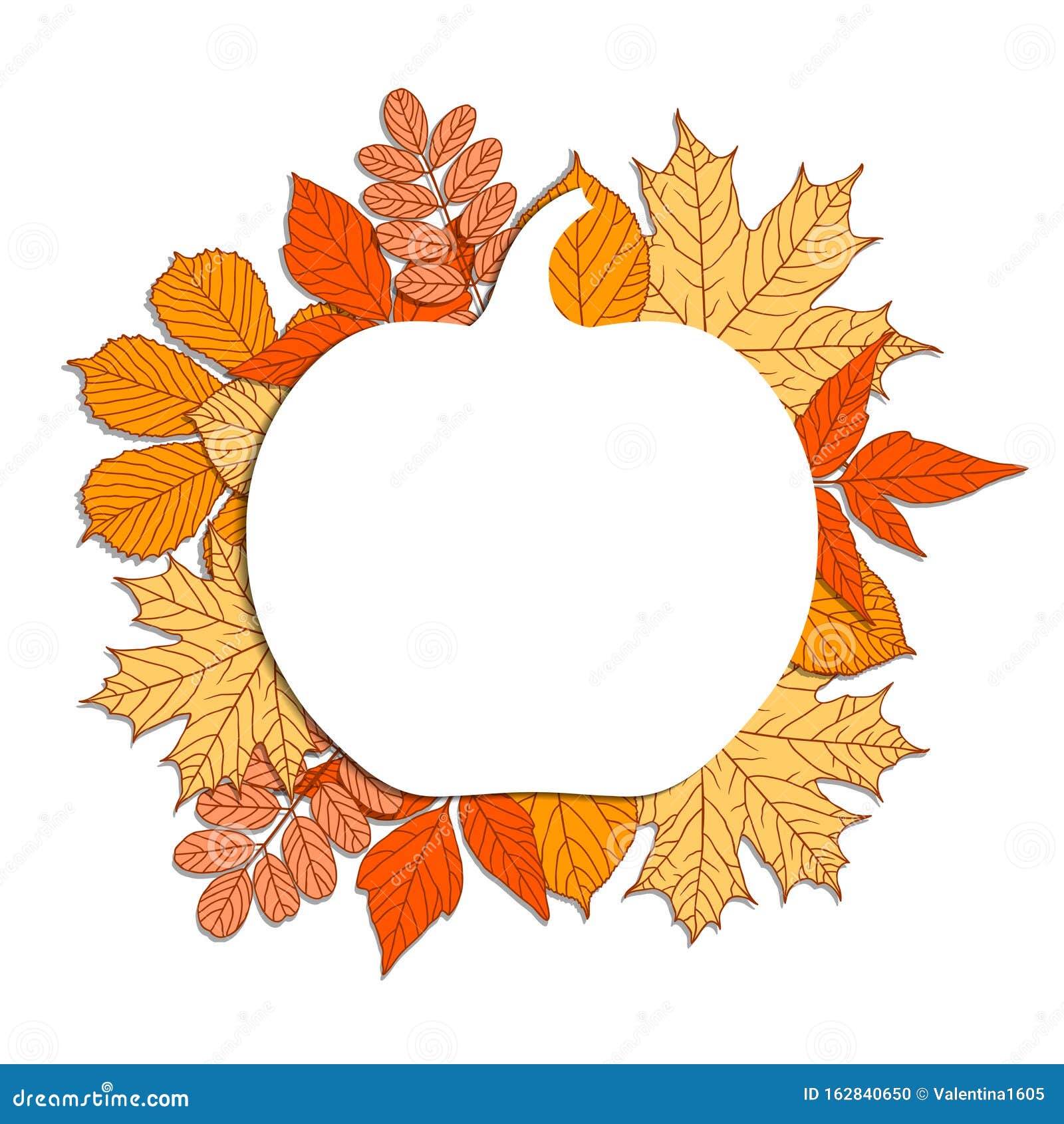Vector Pumpkin Shape Frame with Autumn Leaves Stock Vector ...