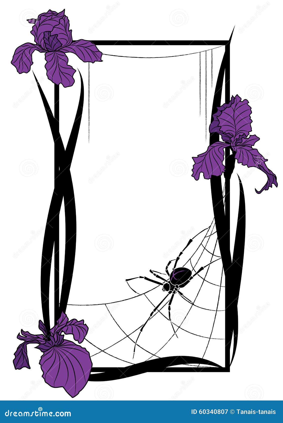Vector Frame with Spider and Irises Stock Vector - Illustration of ...