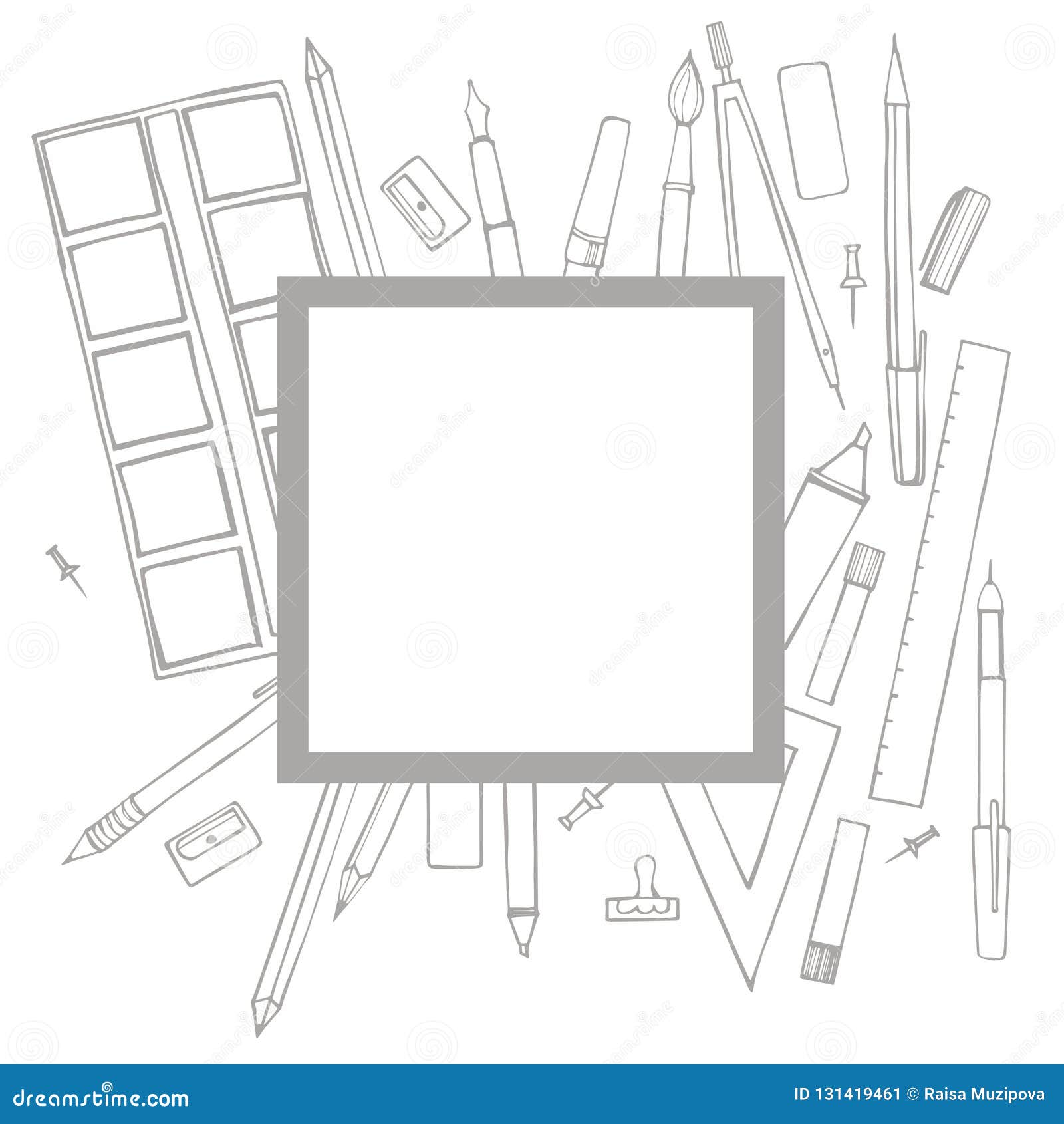 Vector Frame with Stationery on White Background Stock Vector ...