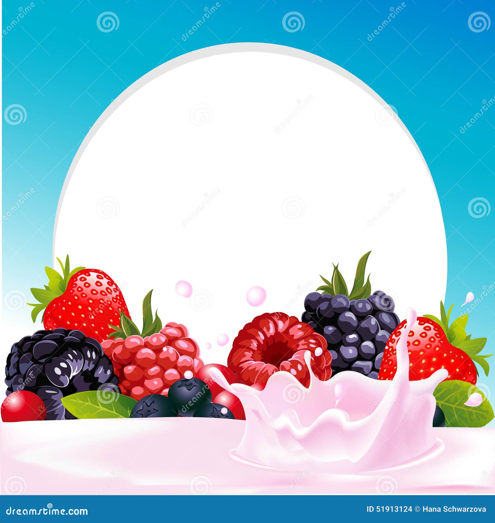 Vector Frame with Wild Berry Fruit and Milk Splash Stock Vector ...