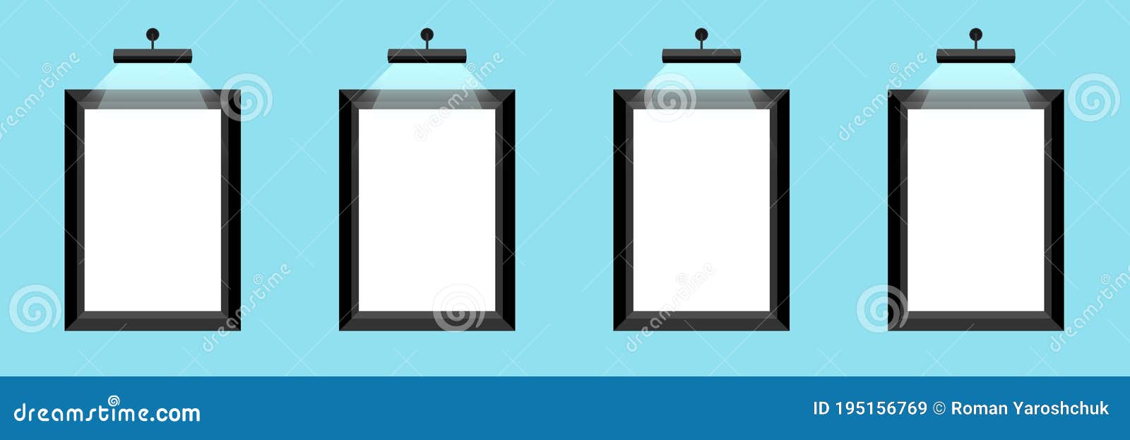 Vector Frames. Flat Style Frames with Light on Blue Background. Set of ...