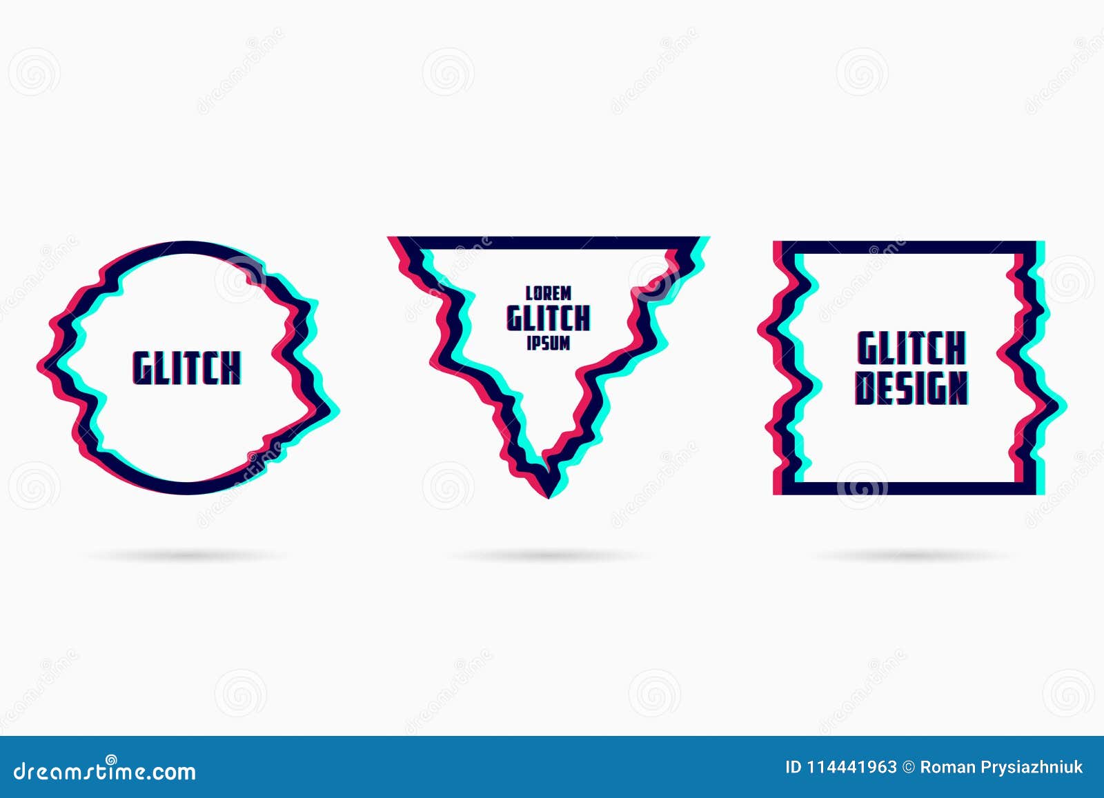 Vector Frames with Glitch Effect. Geometric Shapes - Circle, Triangle ...