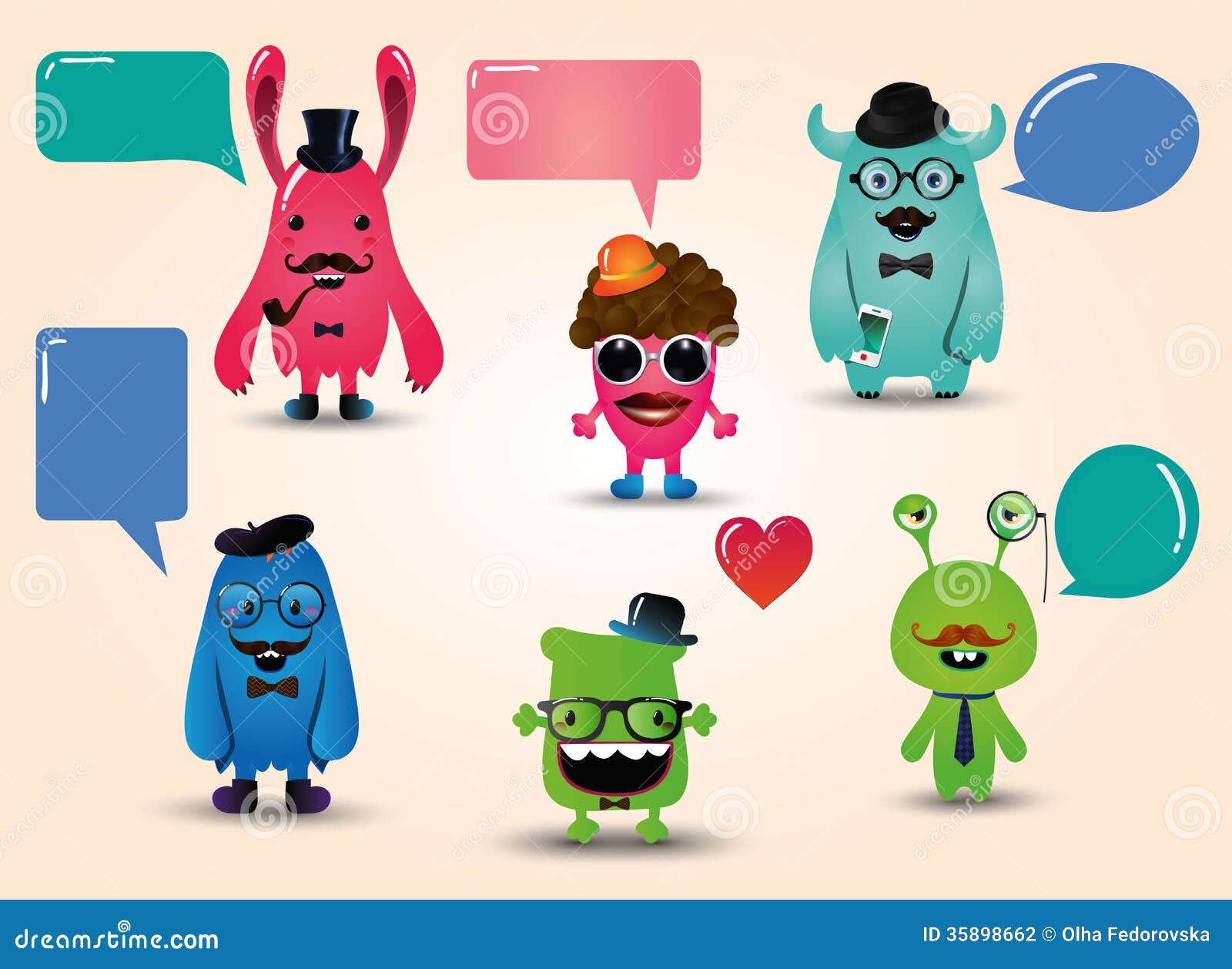 Vector Freaky Hipster Monsters Set Stock Vector - Illustration of ...