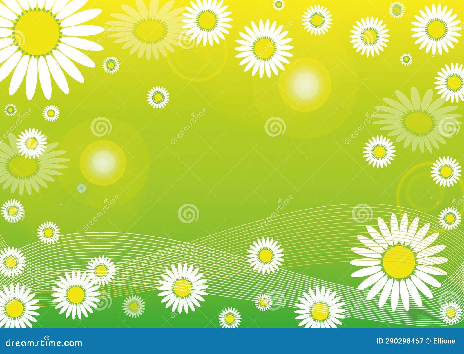 Vector Fresh Greenery Daisy, Sunny Background. Stock Illustration ...