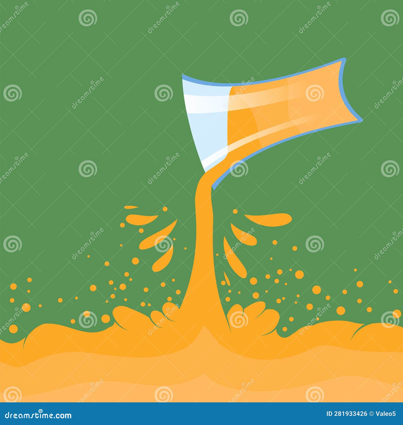 Vector Fresh Orange Juice with Splatter on Green Background. Tropical ...