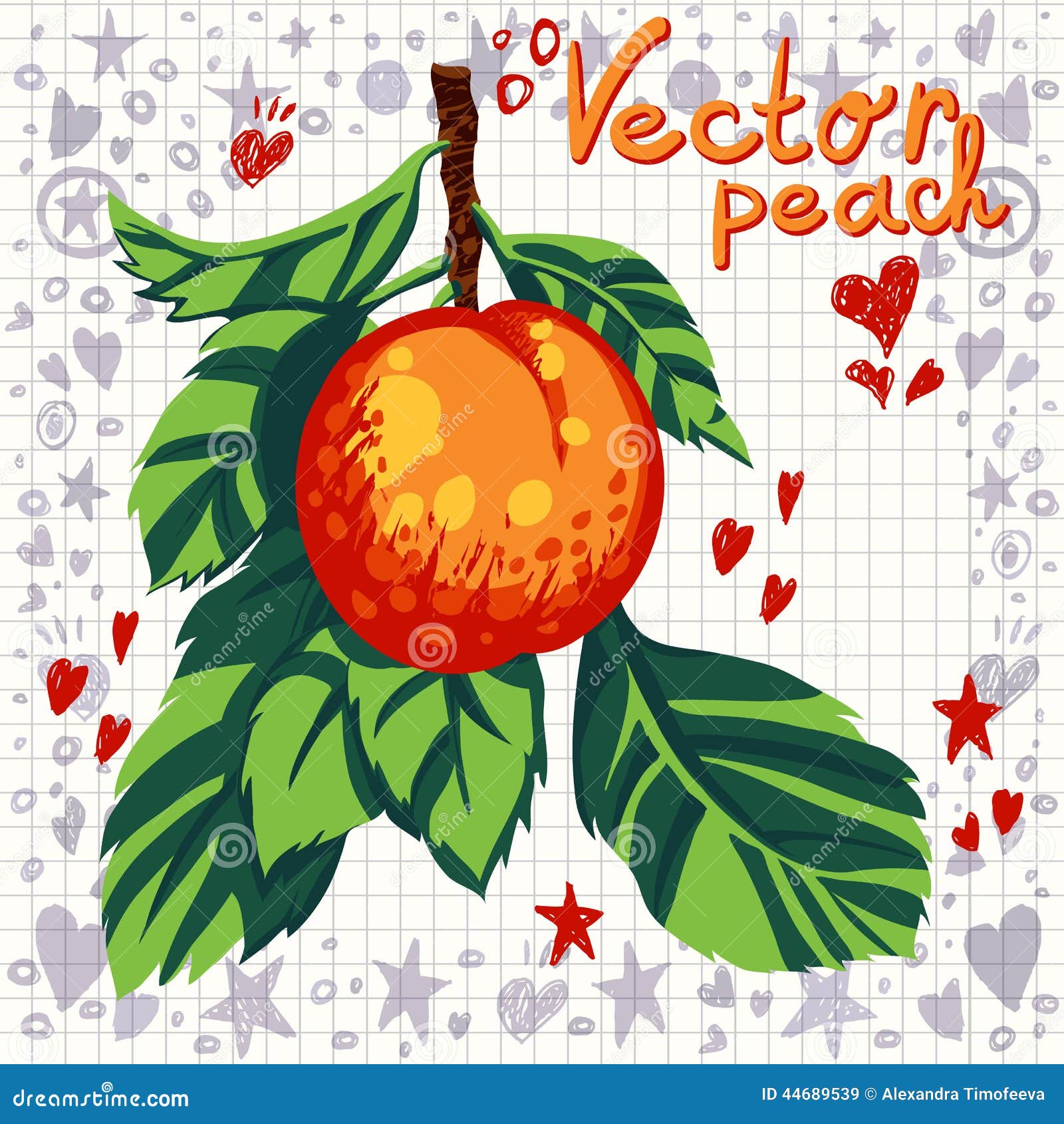 Vector Fresh Peach with Leaves Stock Vector - Illustration of hand ...