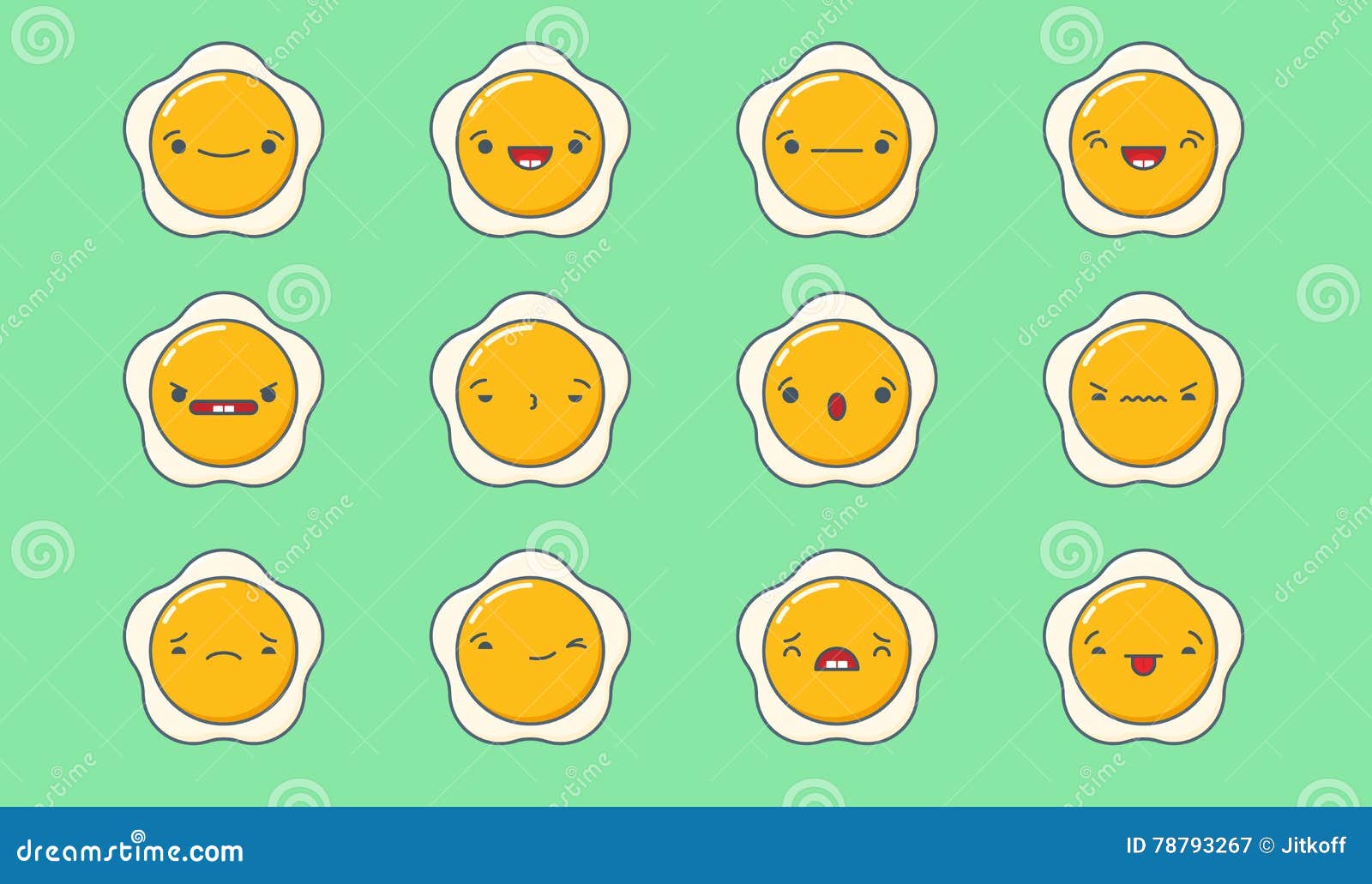 Kawaii Fried Egg Emoticons Set Stock Illustrations – 2 Kawaii Fried Egg ...