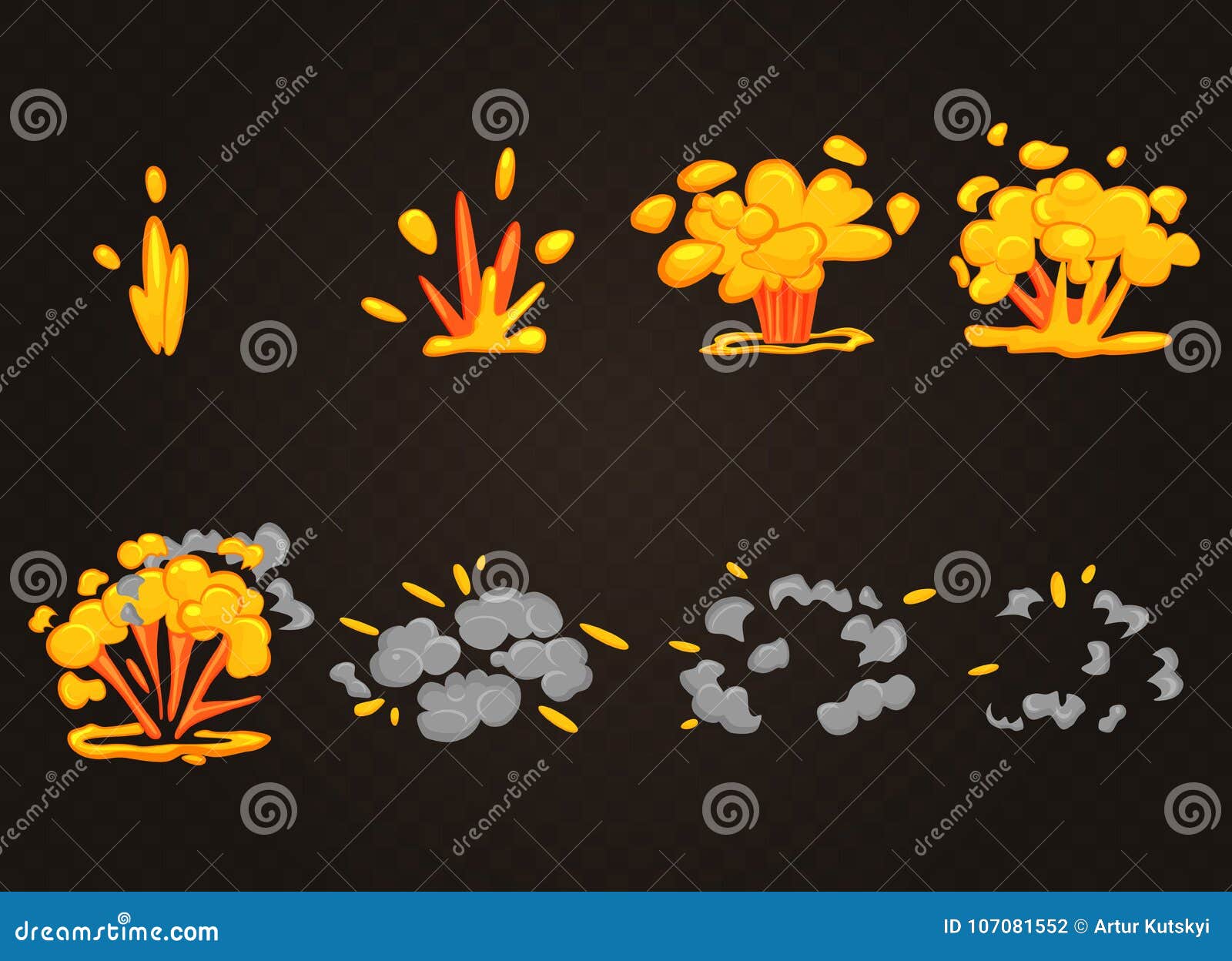 Vector Front Cartoon Boom Explosion Effect with Smoke. Stock Vector ...