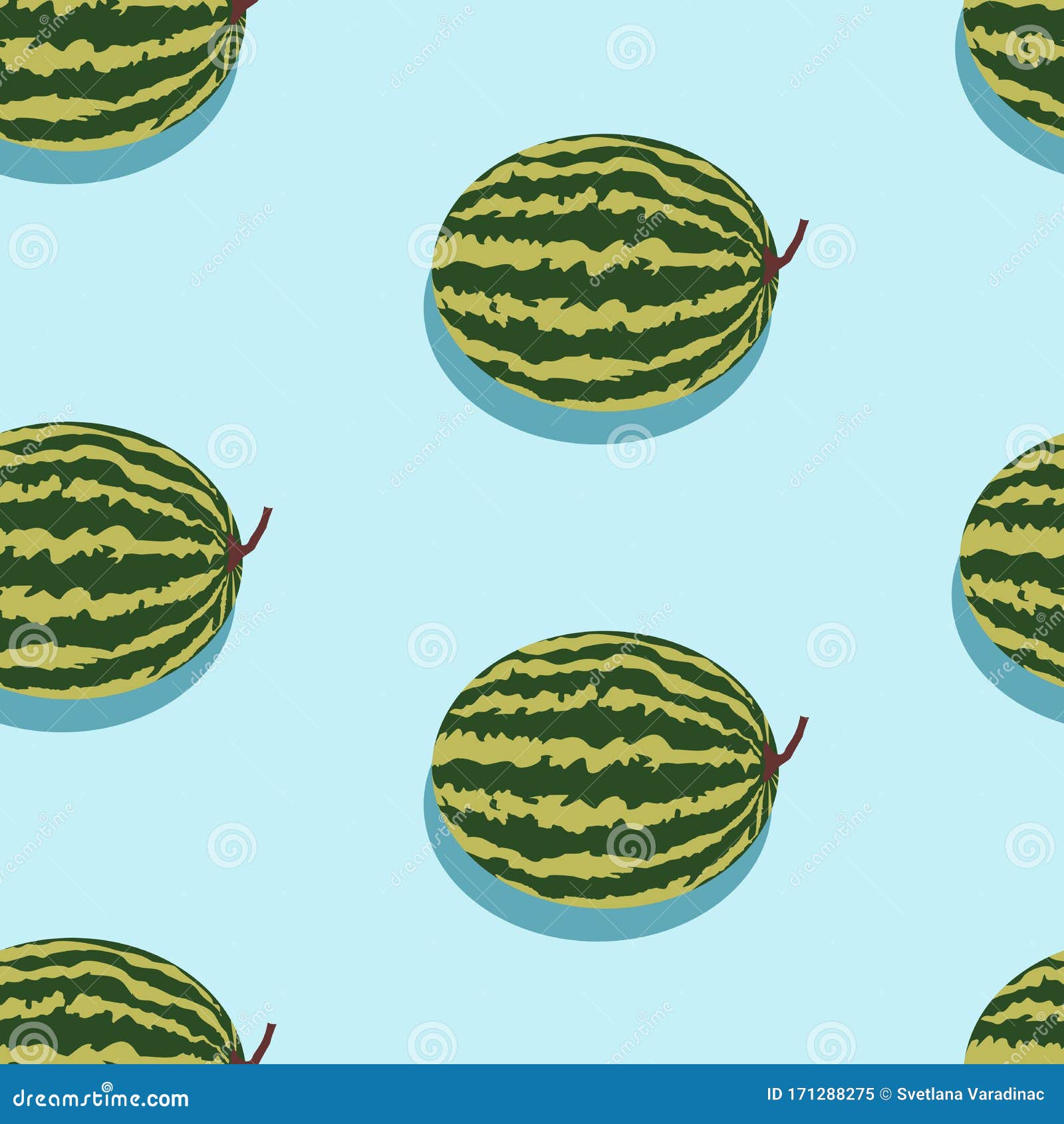Seamless Blue Background with Watermelons with Shadow. Stock Vector ...
