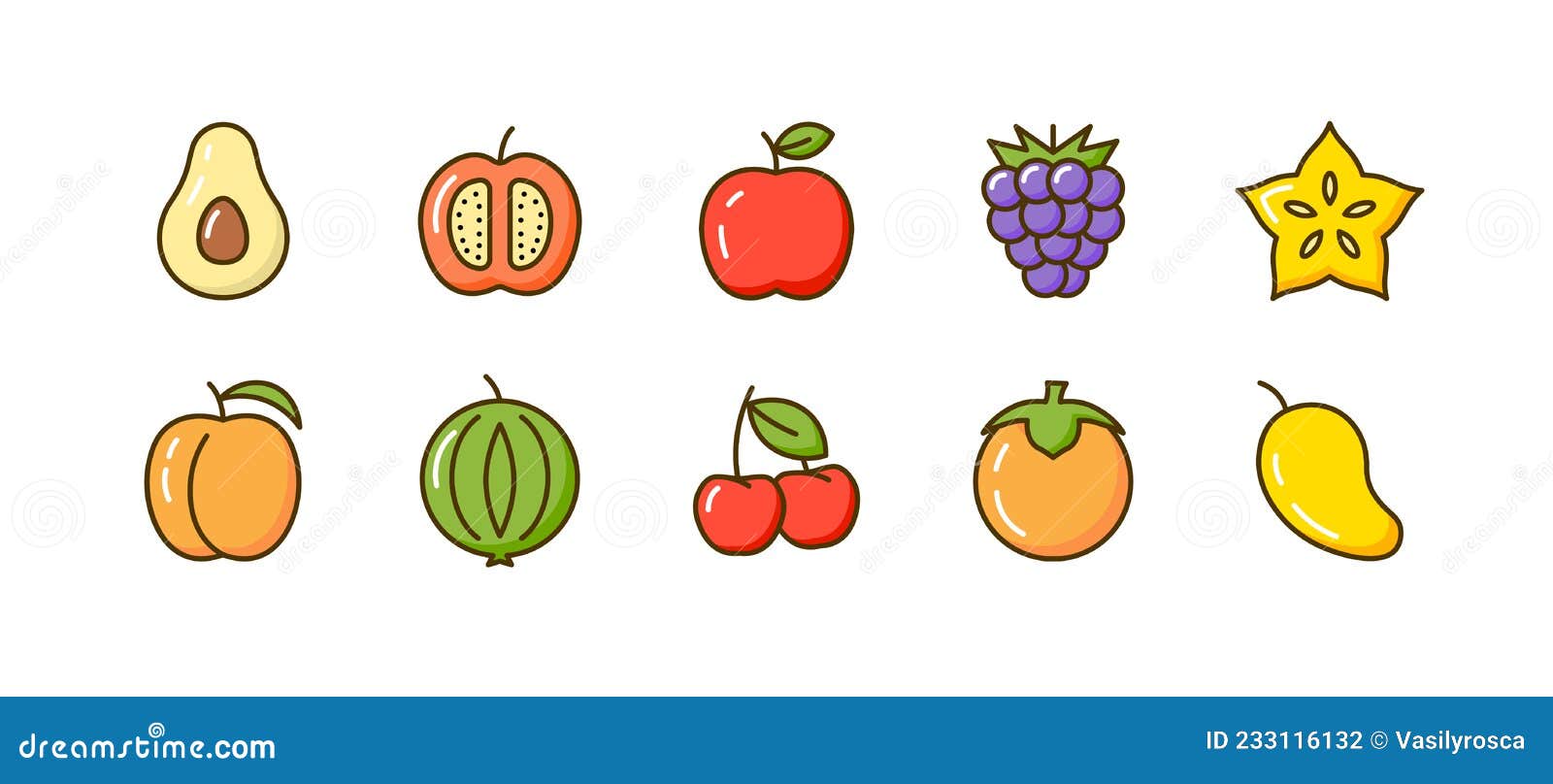 Vector Fruit Icon Set Pictogram. Cherry Peach Avocado Mango ...