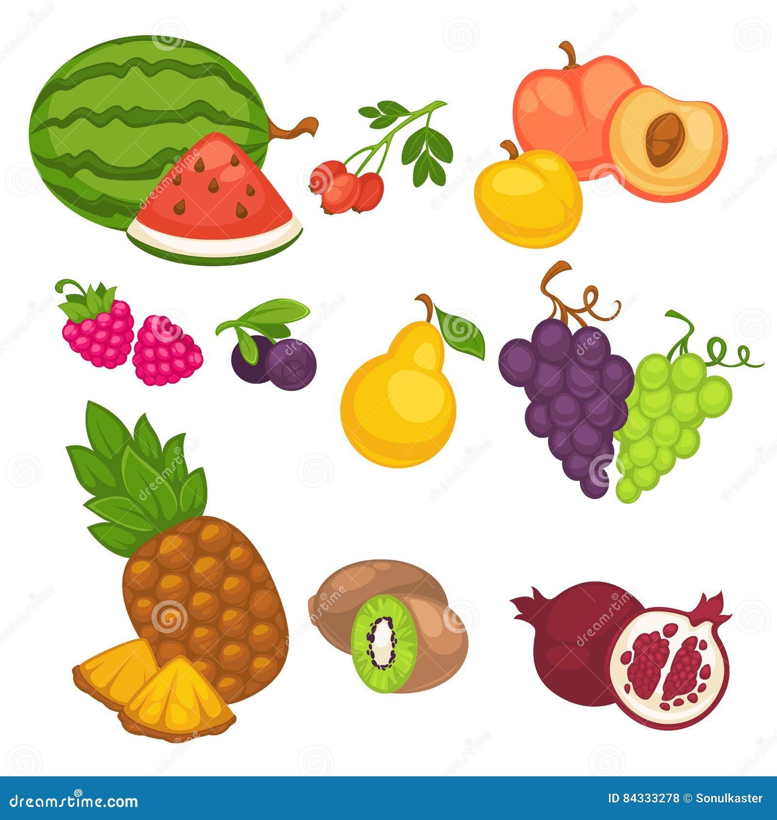 Vector Fruit Set of Different Fruits. Stock Vector - Illustration of ...