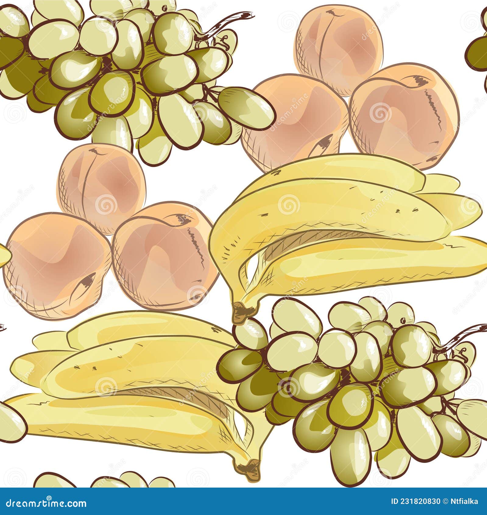 Vector Fuit Set. Banana, Peach, White Grape | CartoonDealer.com #231855047