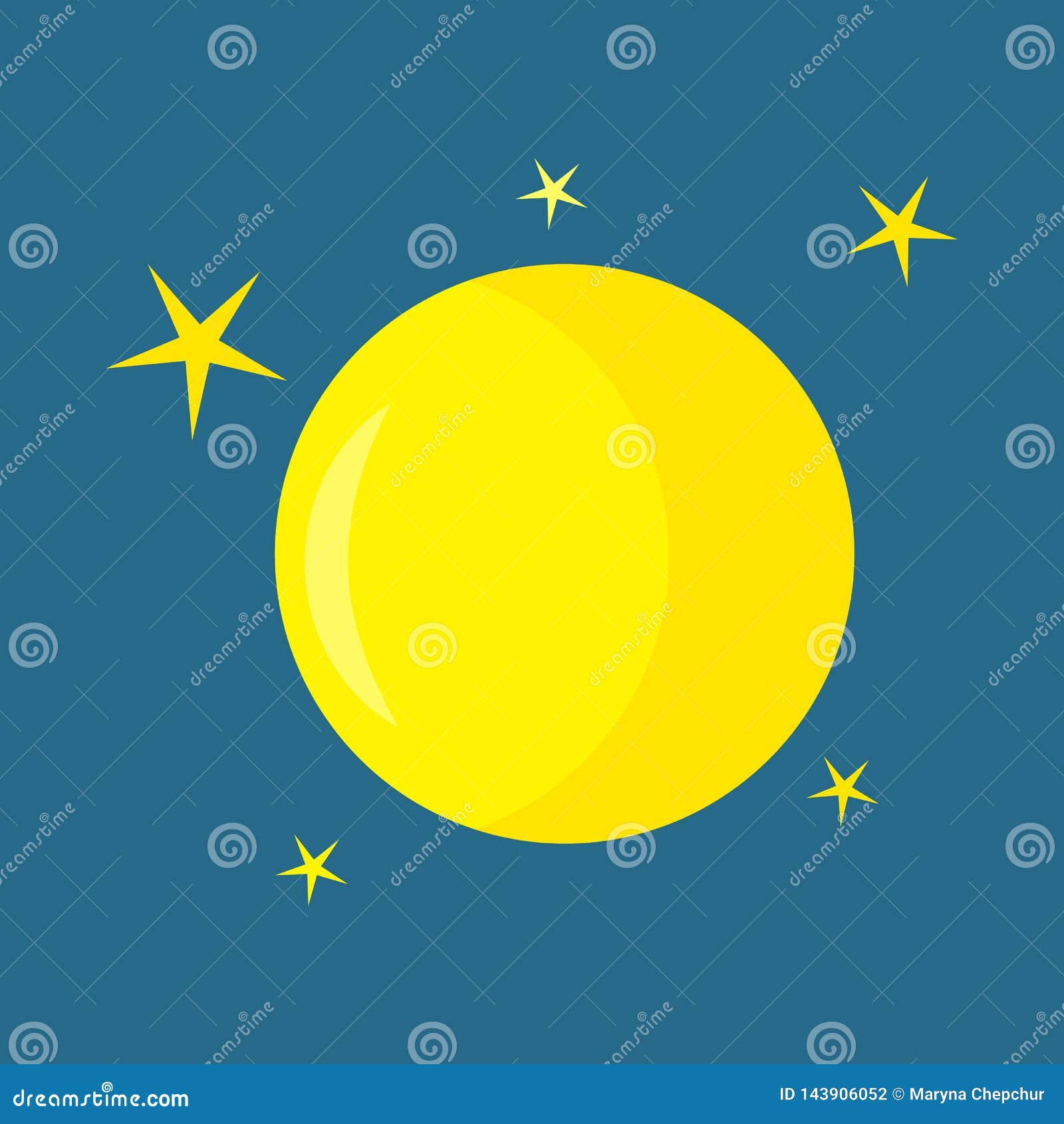 Vector Full Moon Icon on a Dark Blue Background. Midnight. Vector ...