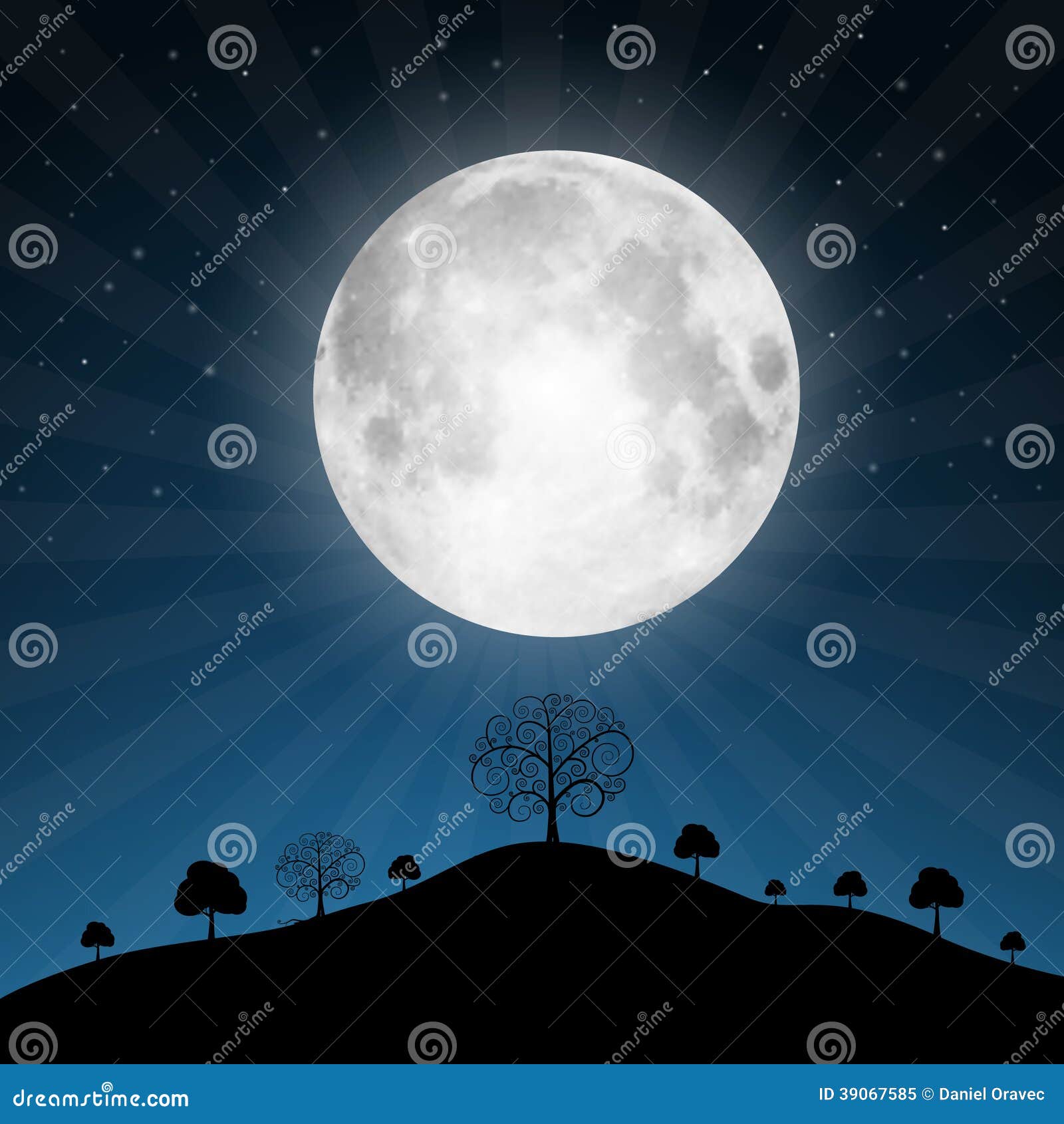 Vector Full Moon, Stars, And Clouds On The Dark Midnight Sky. Night Sky ...