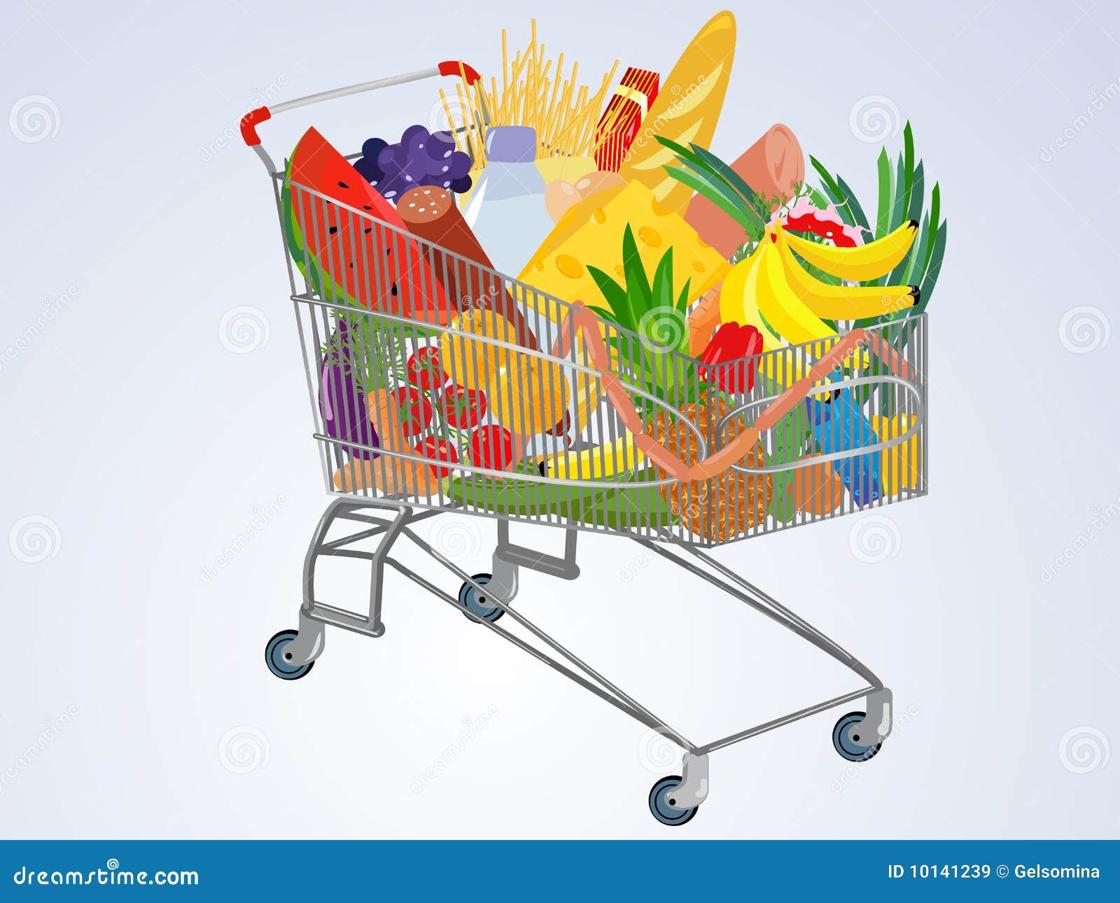 Vector Full Supermarket Cart Stock Vector - Illustration of drink, cook ...