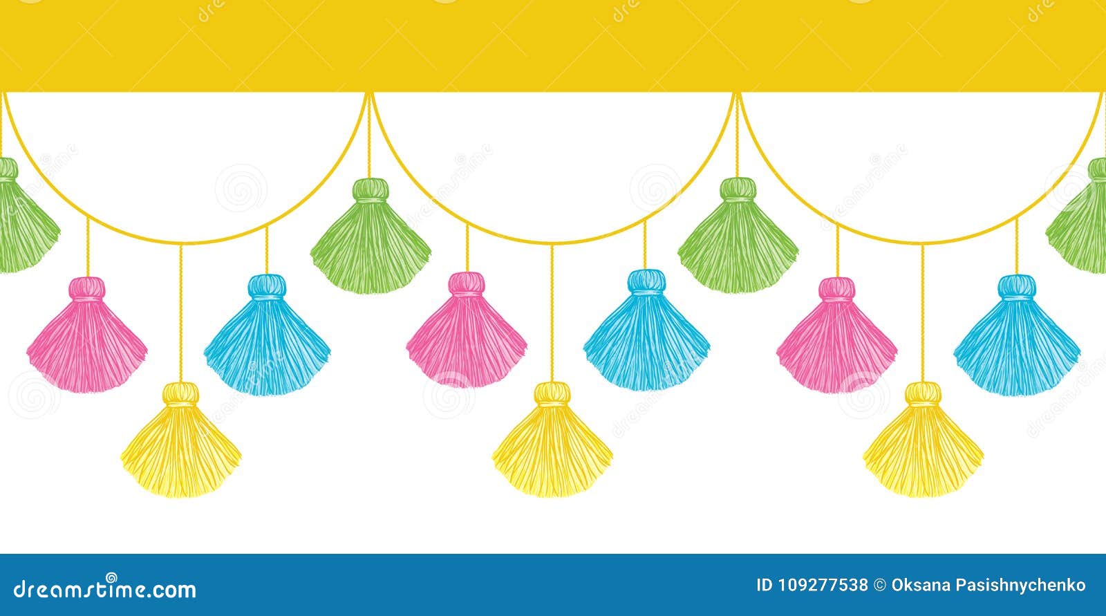 Vector Fun Colorful Decorative Tassels Set Horizontal Seamless Repeat ...