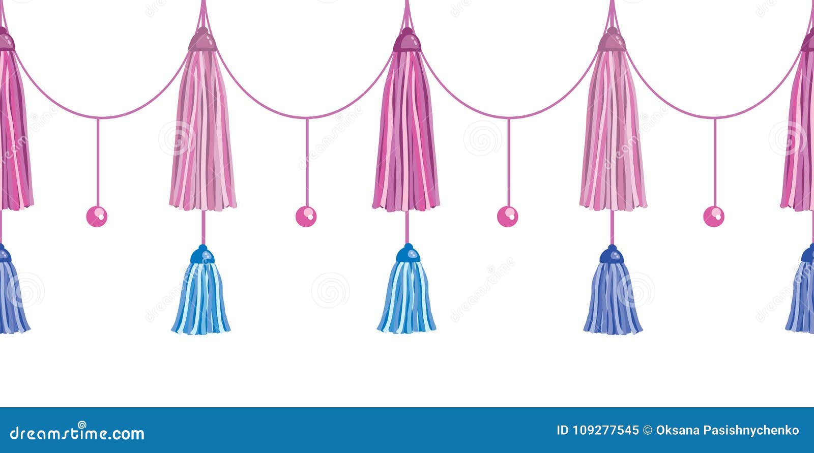 Vector Fun Pink Decorative Long Tassels Set Horizontal Seamless Repeat ...