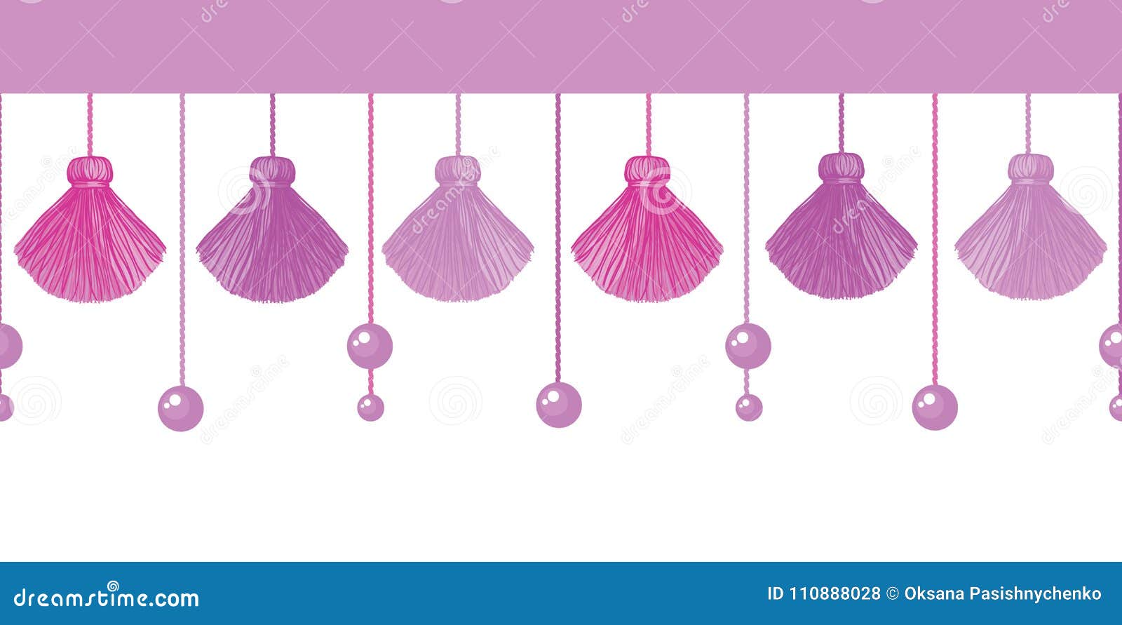 Vector Fun Pink Decorative Tassels Set Horizontal Seamless Repeat ...
