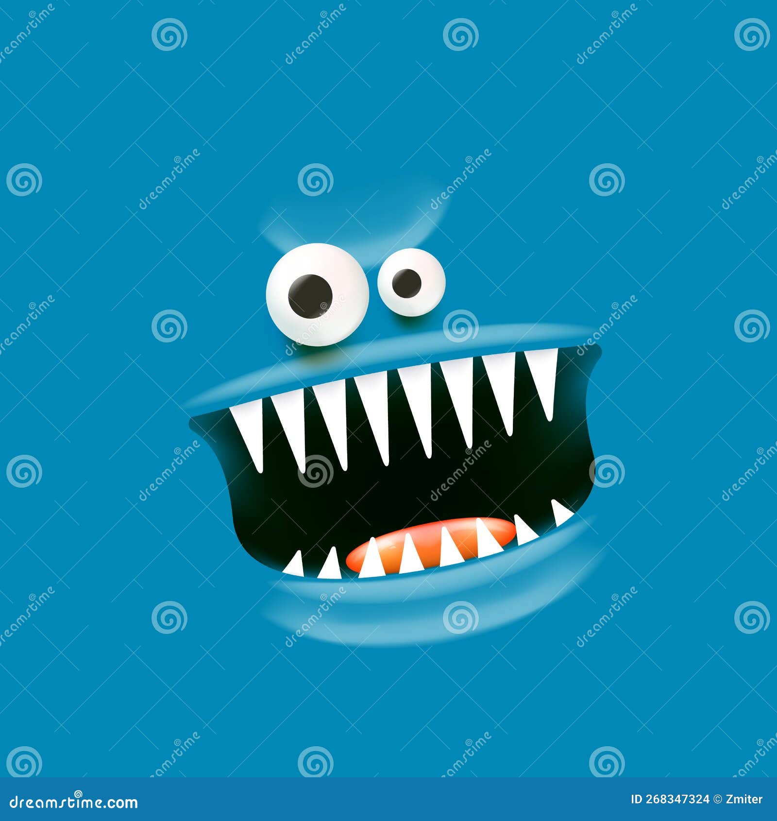 Vector Funny Angry Blue Monster Face with Open Mouth with Fangs and ...