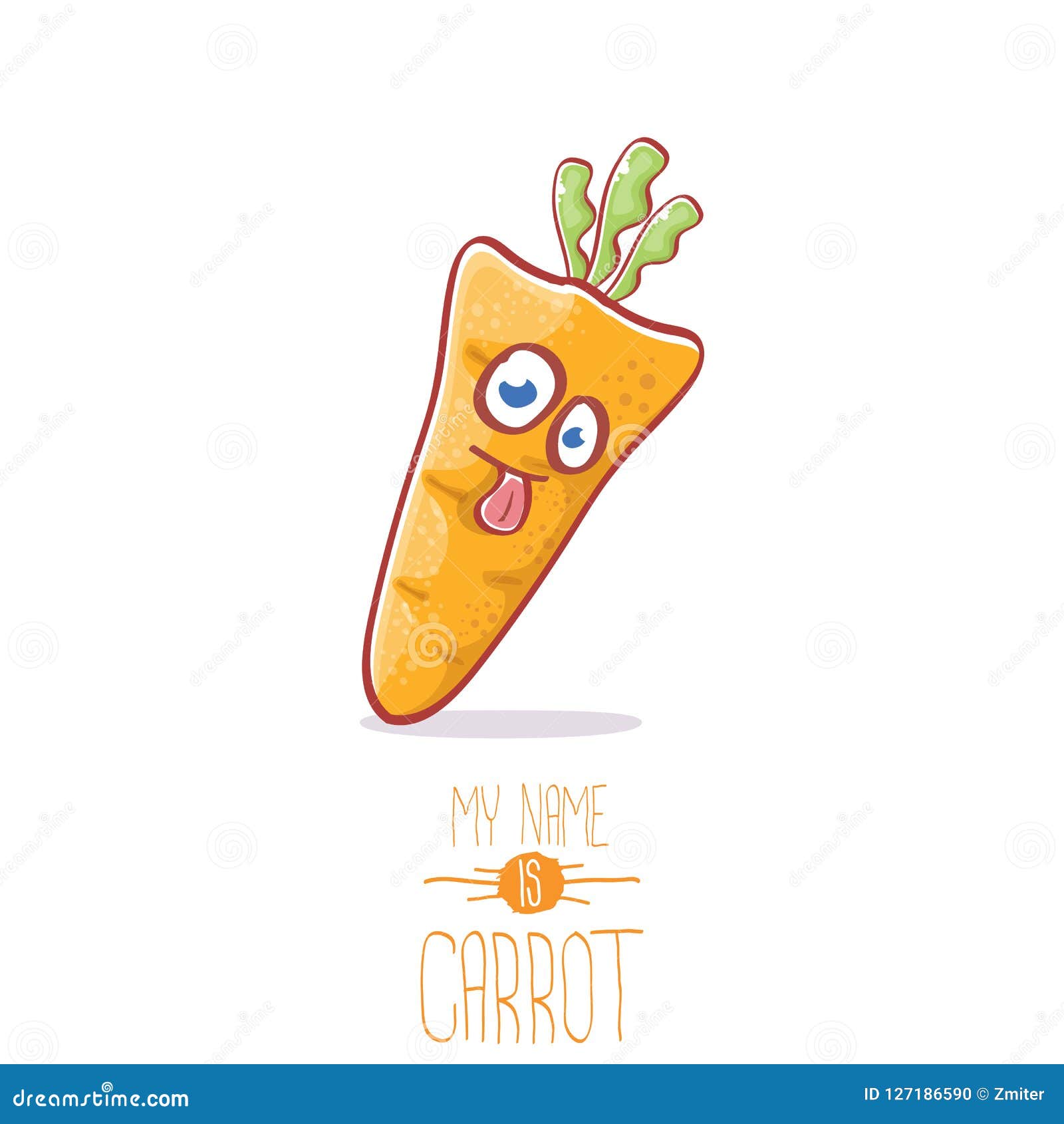 Vector Funny Cartoon Cute Carrot Character Isolated On White Background