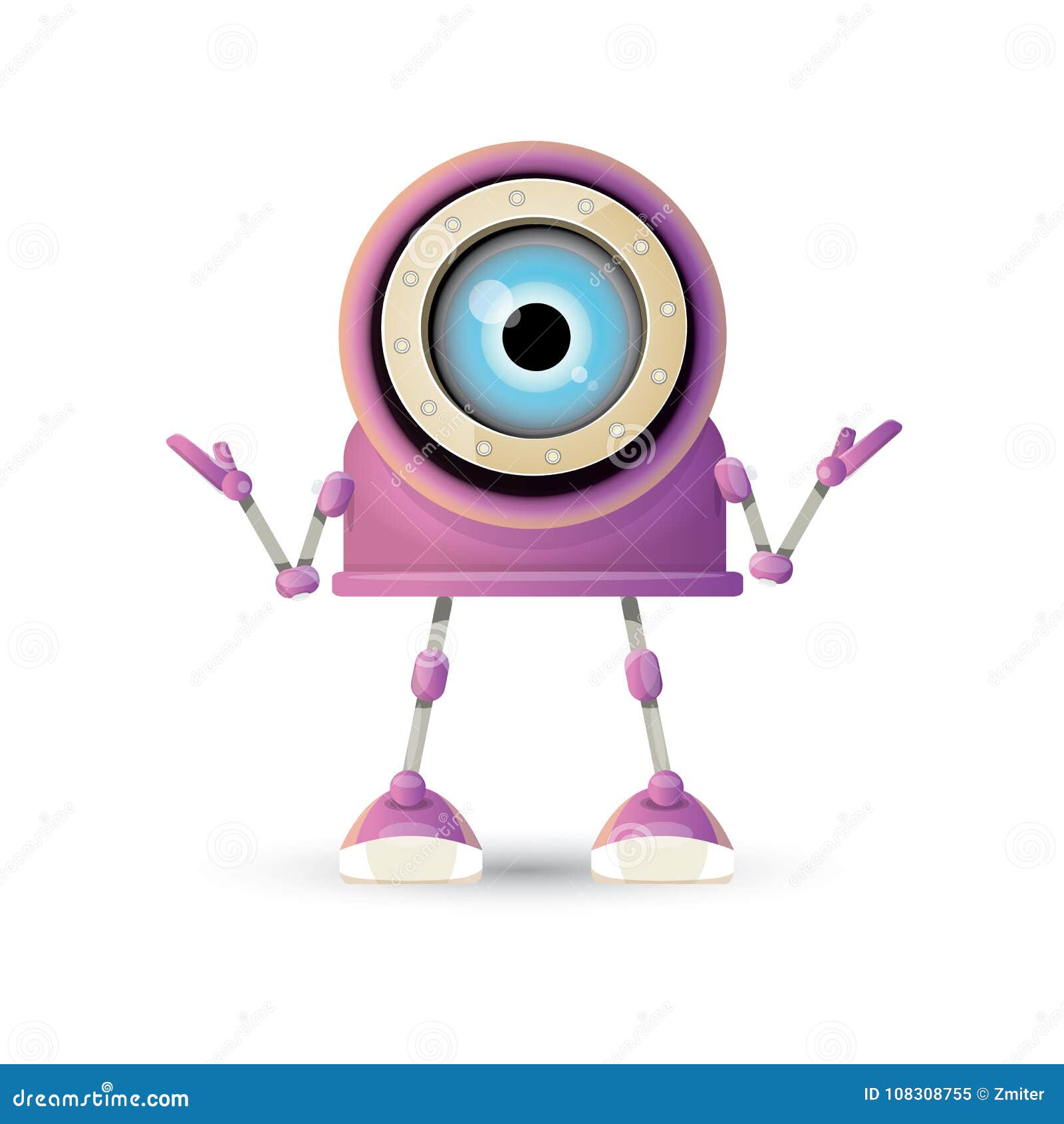 Vector Funny Cartoon Purple Friendly Robot Character Isolated on White ... Vector Funny Cartoon Purple Friendly Robot Character Isolated on White ...