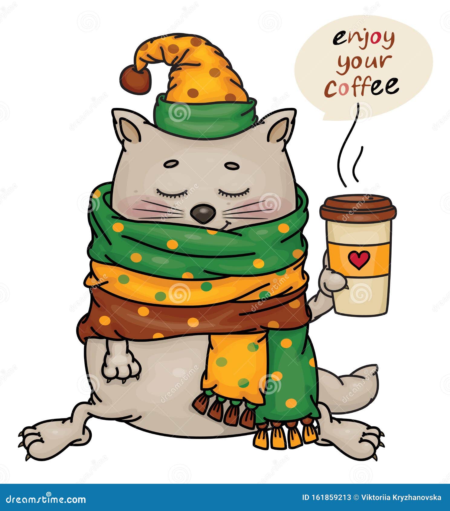 Vector Funny Cat Cartoon, Holding Coffee. Stock Vector - Illustration ...