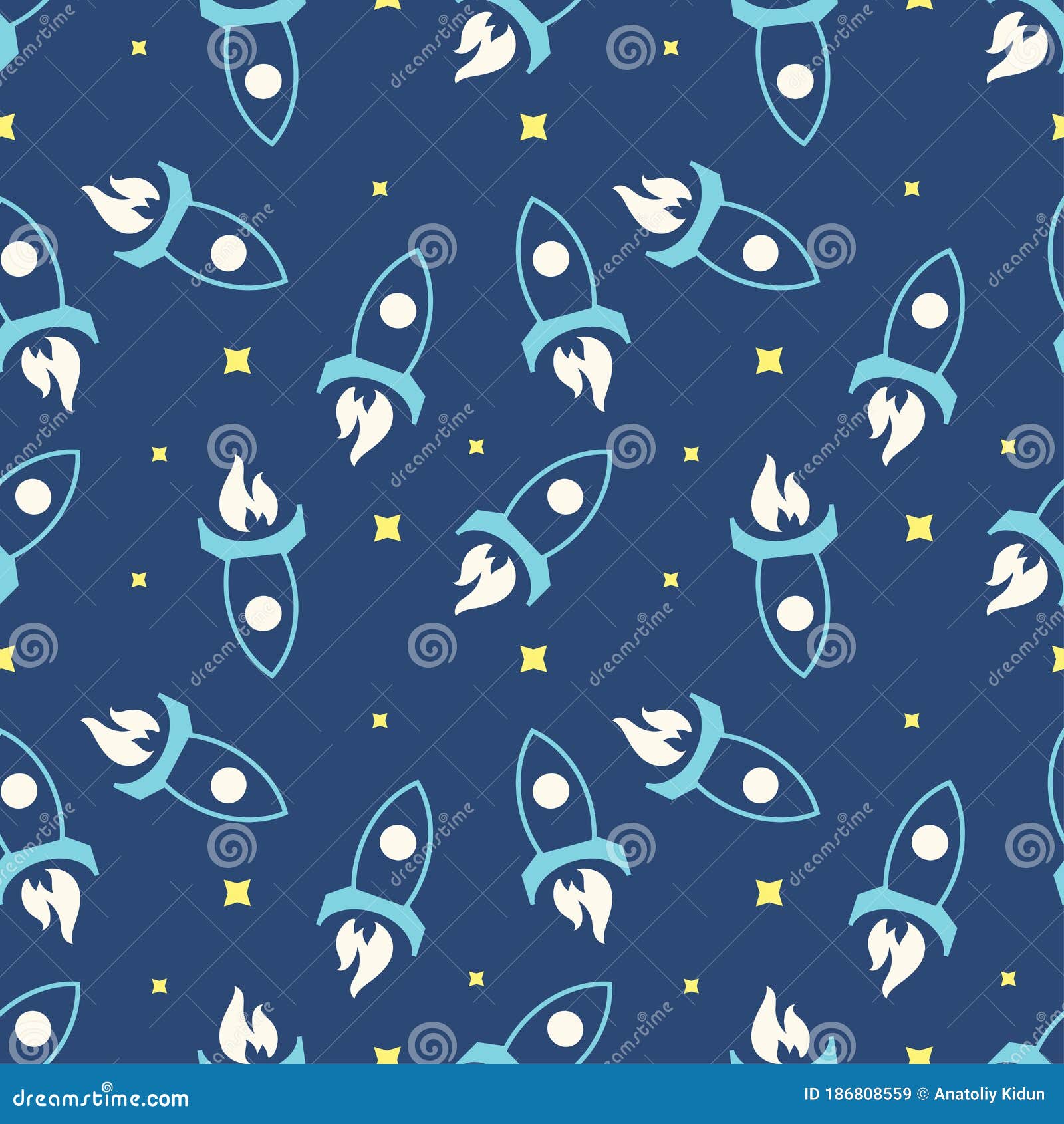 Vector Funny Doodle Style Hand Drawn Rockets in Space Seamless Pattern ...
