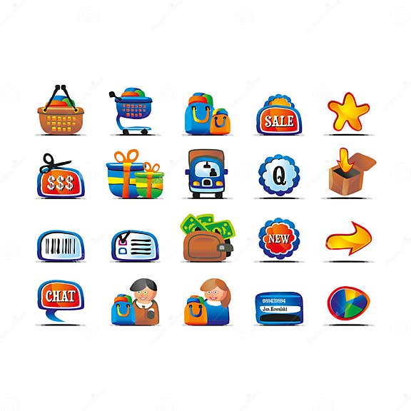Vector Funny Ecommerce Icon Set Stock Illustration - Illustration of ...