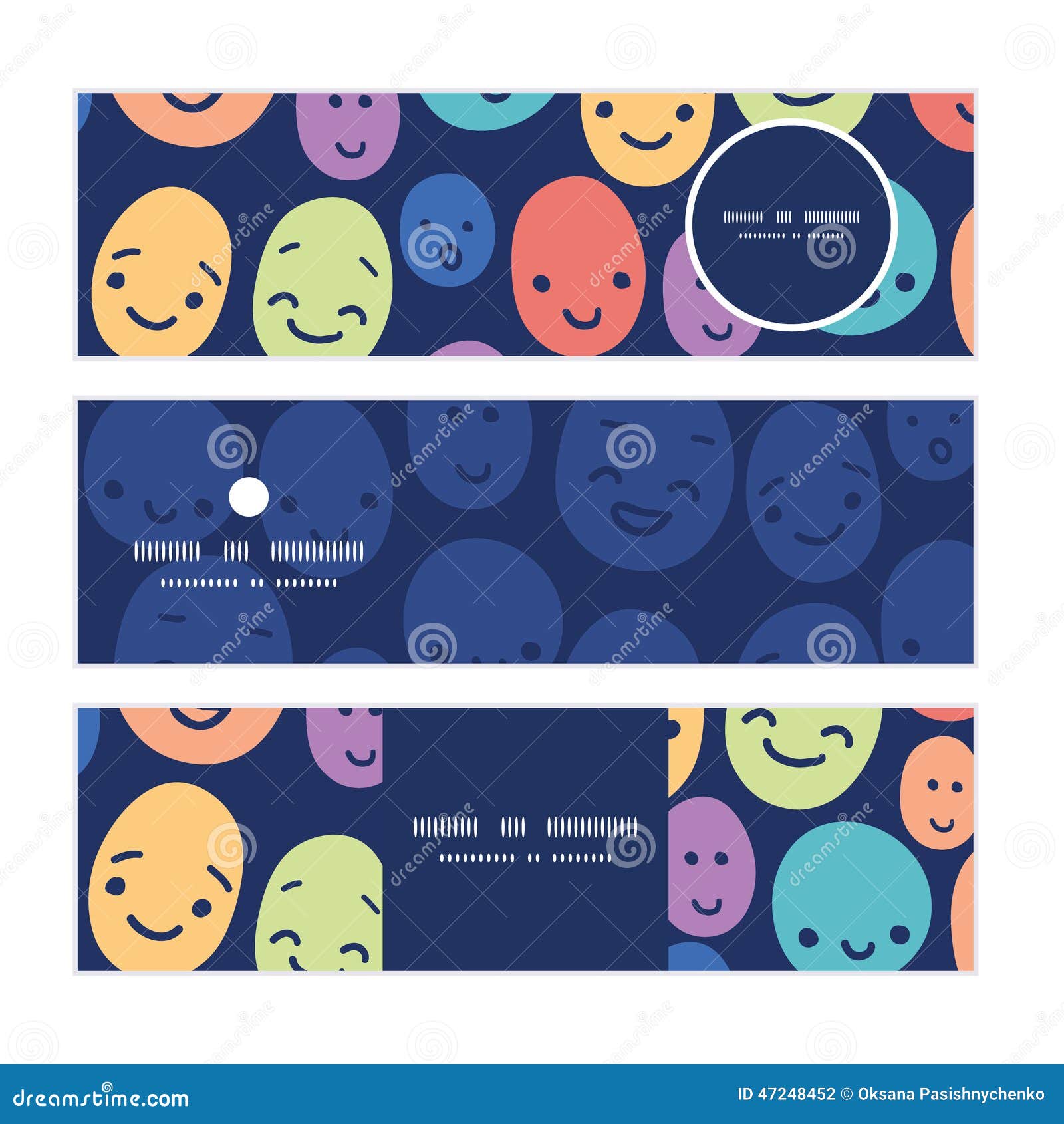 Vector Funny Faces Horizontal Banners Set Pattern Stock Vector ...