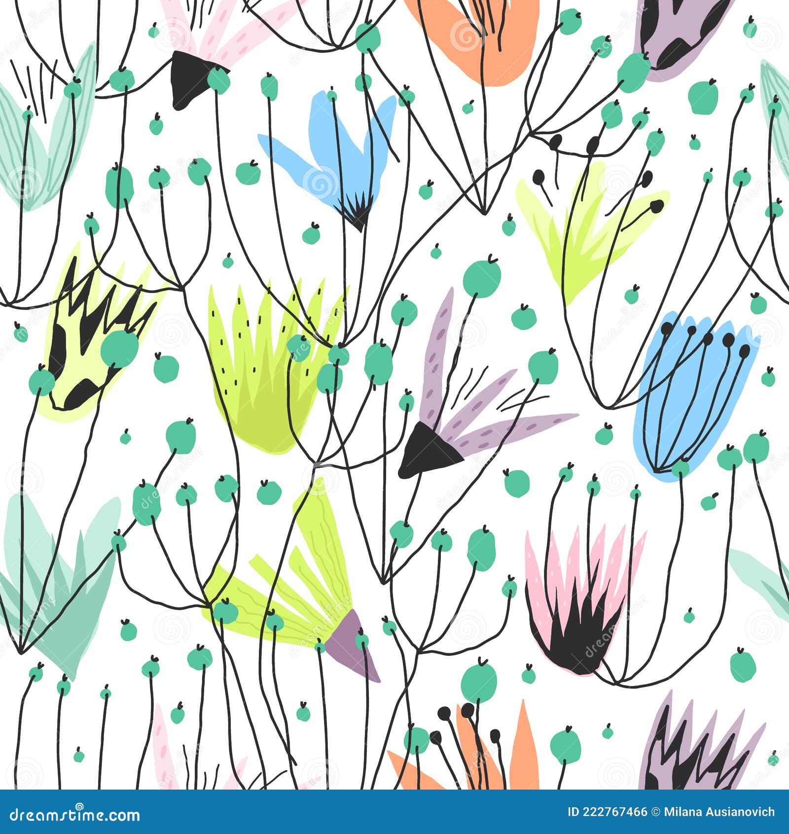 Vector Funny Floral Print for Paper Design, Cover, Textile Seamless ...