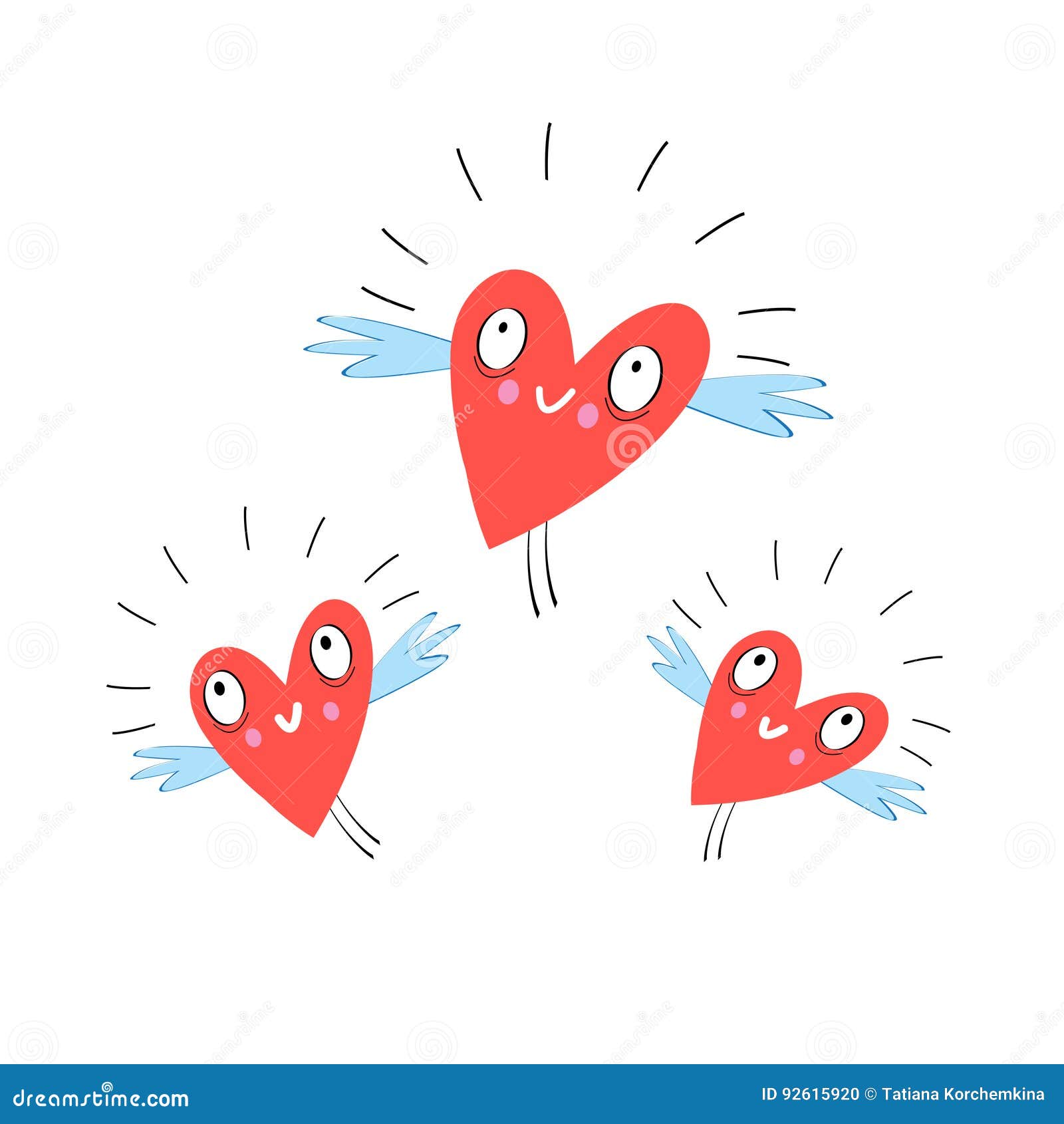 Vector funny flying hearts stock vector. Illustration of character ...