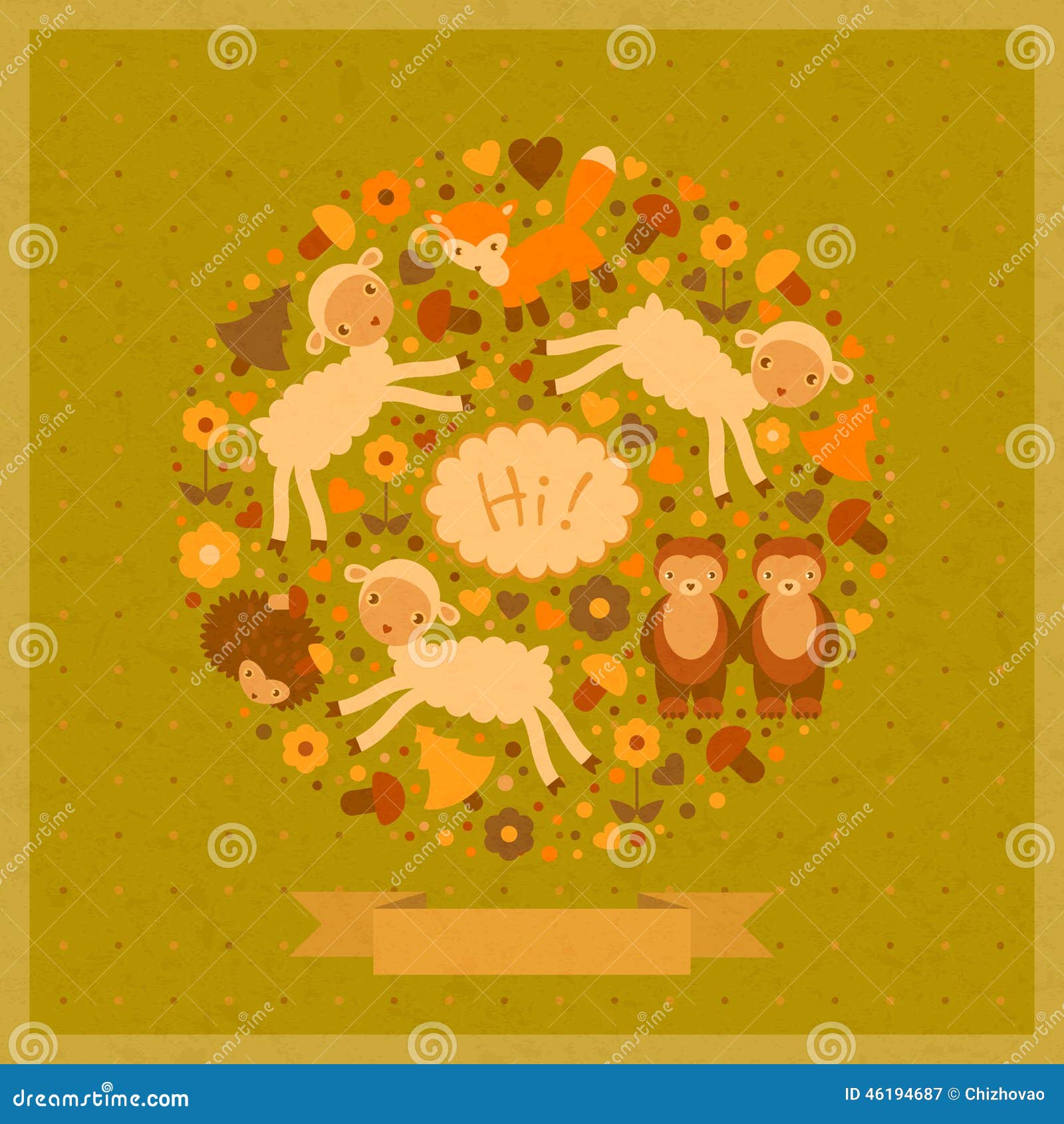 Vector Funny Green Card with Animals Stock Vector - Illustration of ...