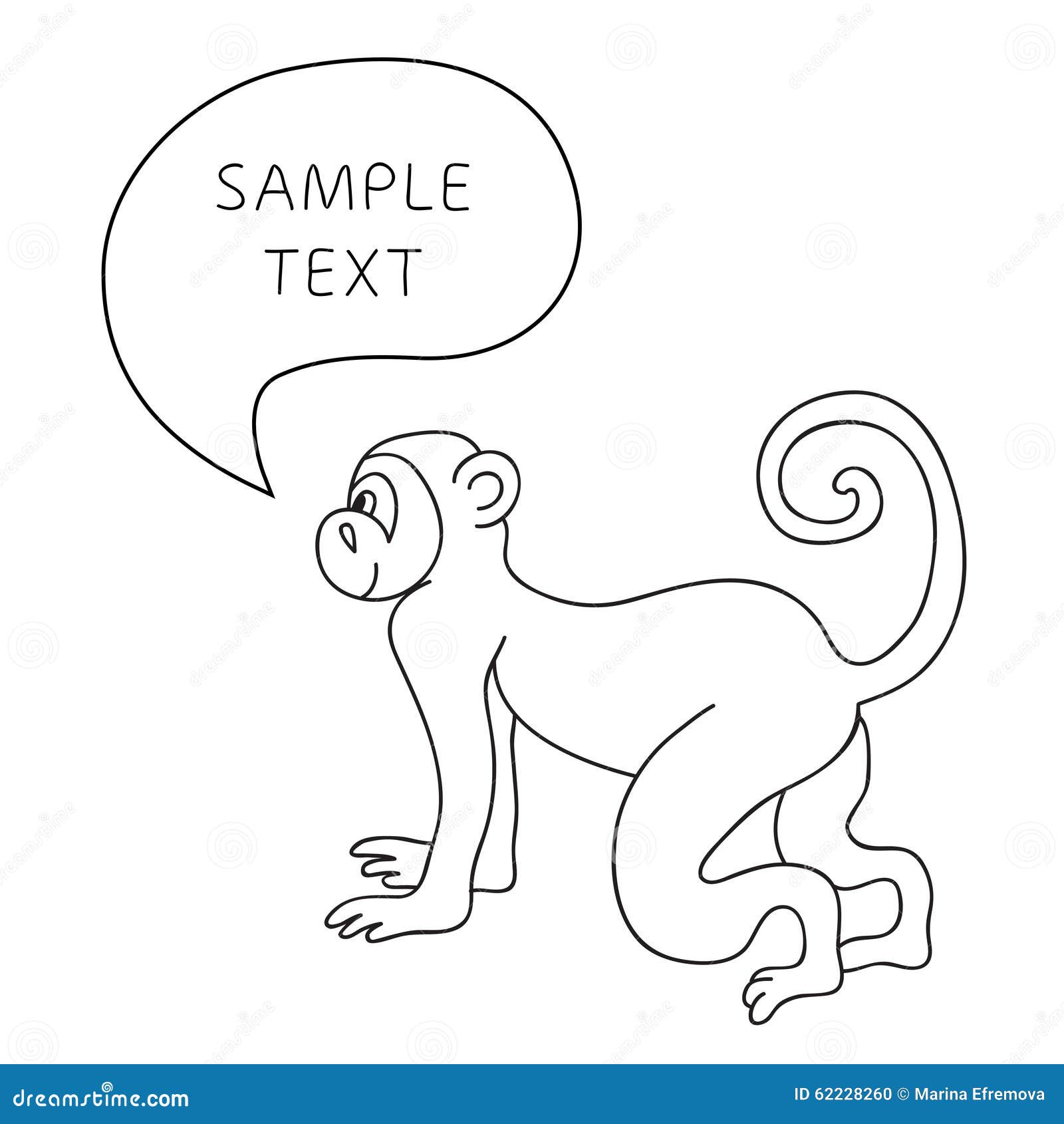 Vector Funny Monkey with Speech Bubble. Illustration Card with Hand ...