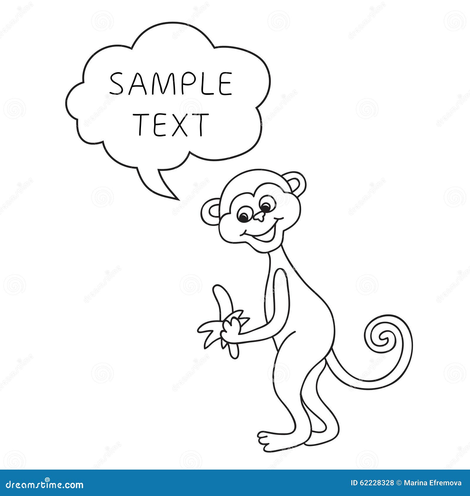 Vector Funny Monkey with Speech Bubble. Illustration Card with Hand ...