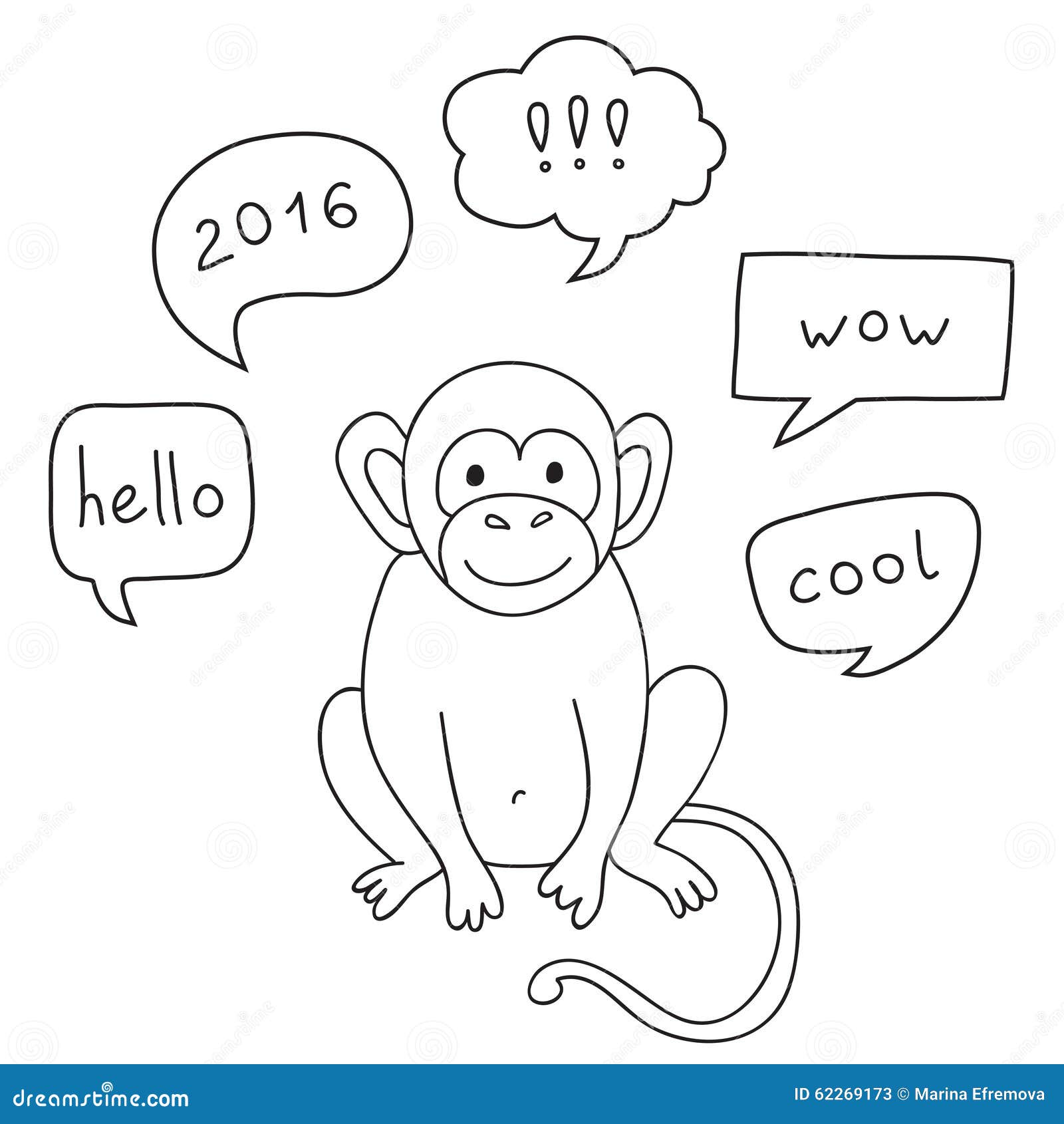 Vector Funny Monkey with Speech Bubble. Illustration Card with Hand ...