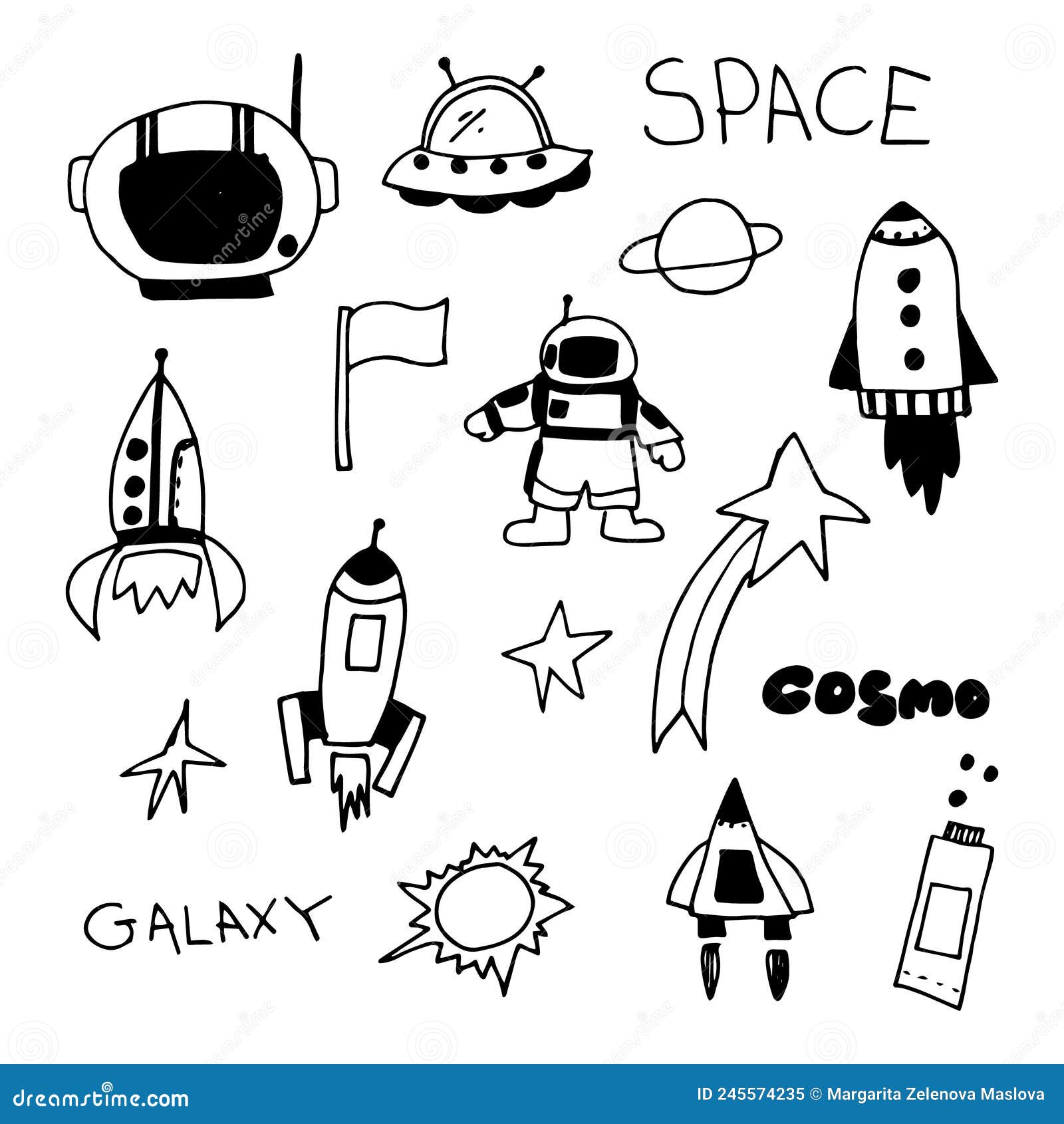 Vector Space Set of Doodles on Background. Stock Vector - Illustration ...
