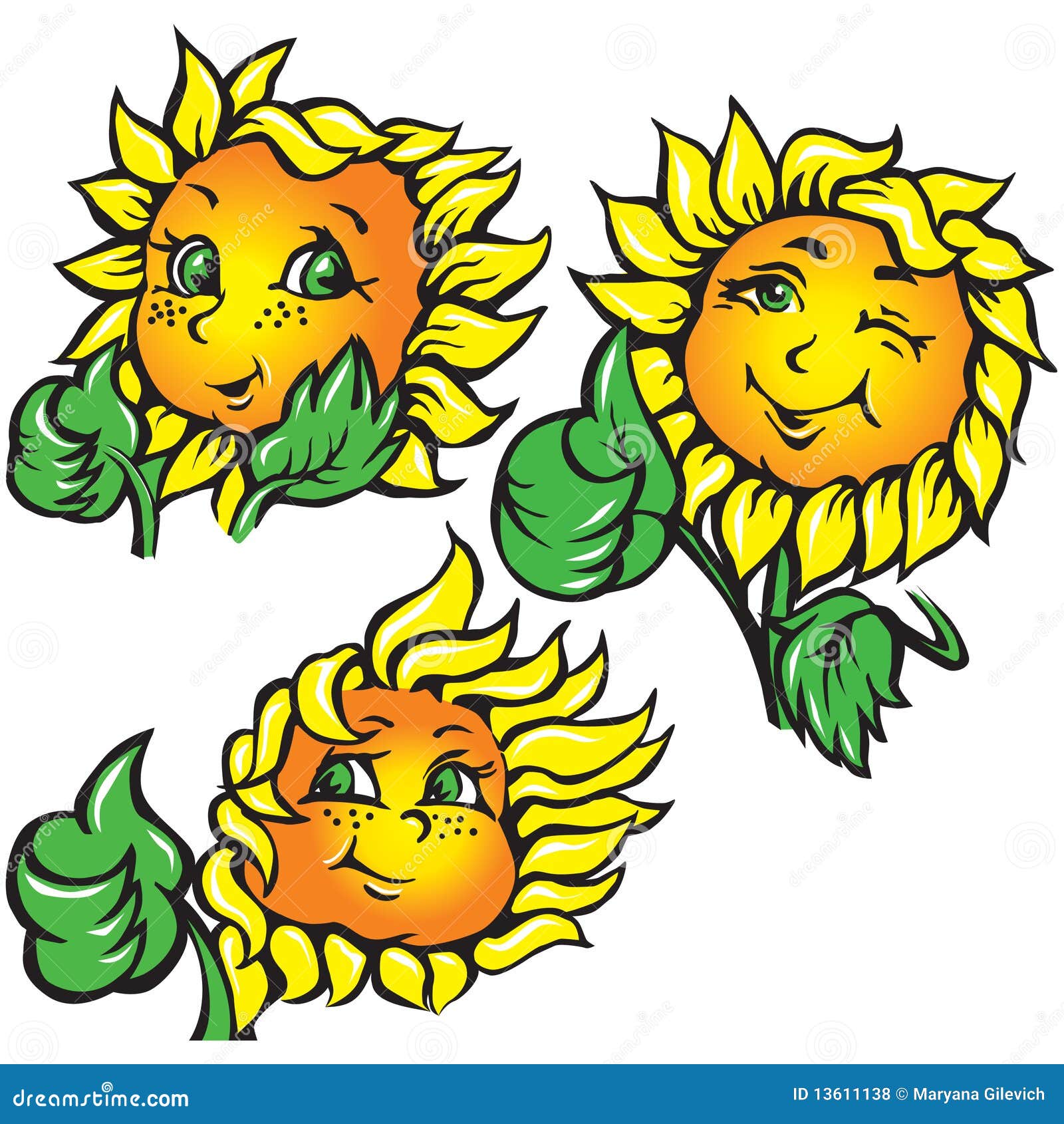 Vector Funny Sunflower Shows Ok Stock Vector - Illustration of hand ...
