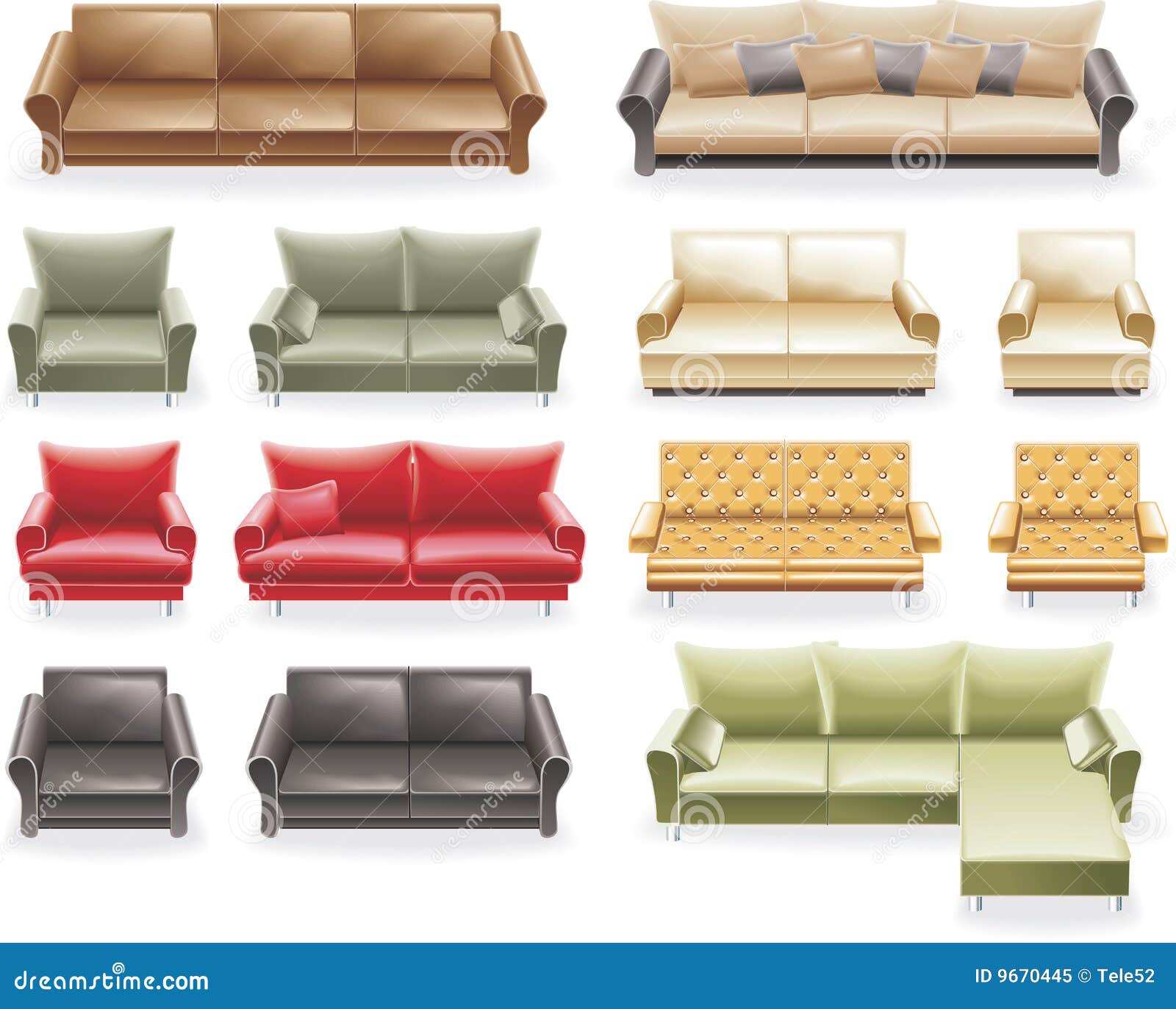 Vector Furniture Icon Set. Sofas Stock Vector - Illustration of leisure ...