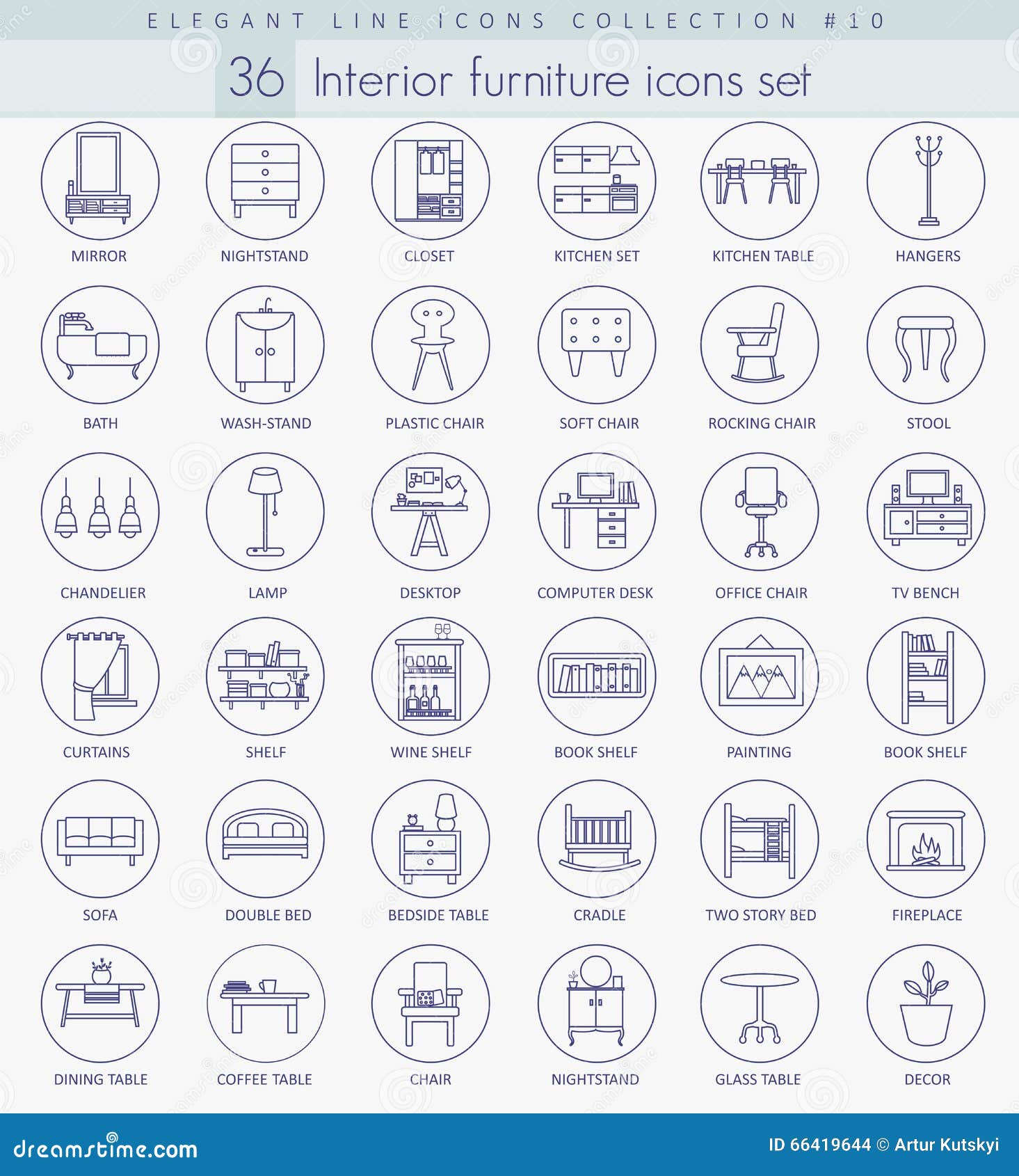 Vector Furniture Outline Icon Set. Elegant Thin Line Style Design Stock Vector - Illustration of ...