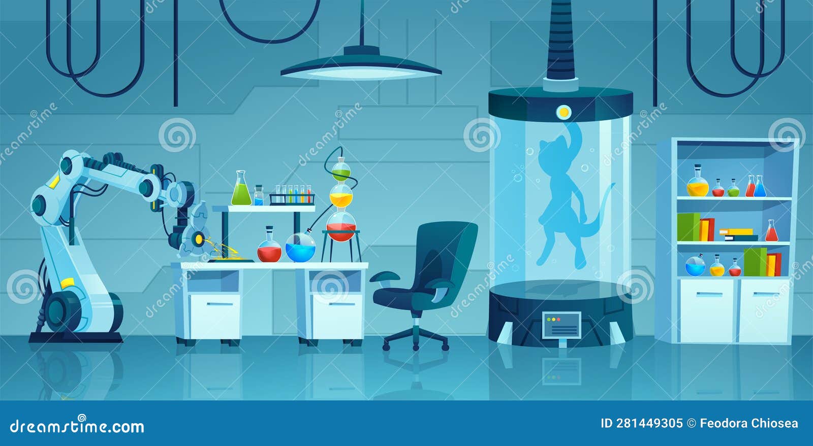 Vector of a Science Laboratory with Robotic Hand, Capsule for ...