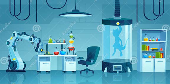 Vector of a Science Laboratory with Robotic Hand, Capsule for ...