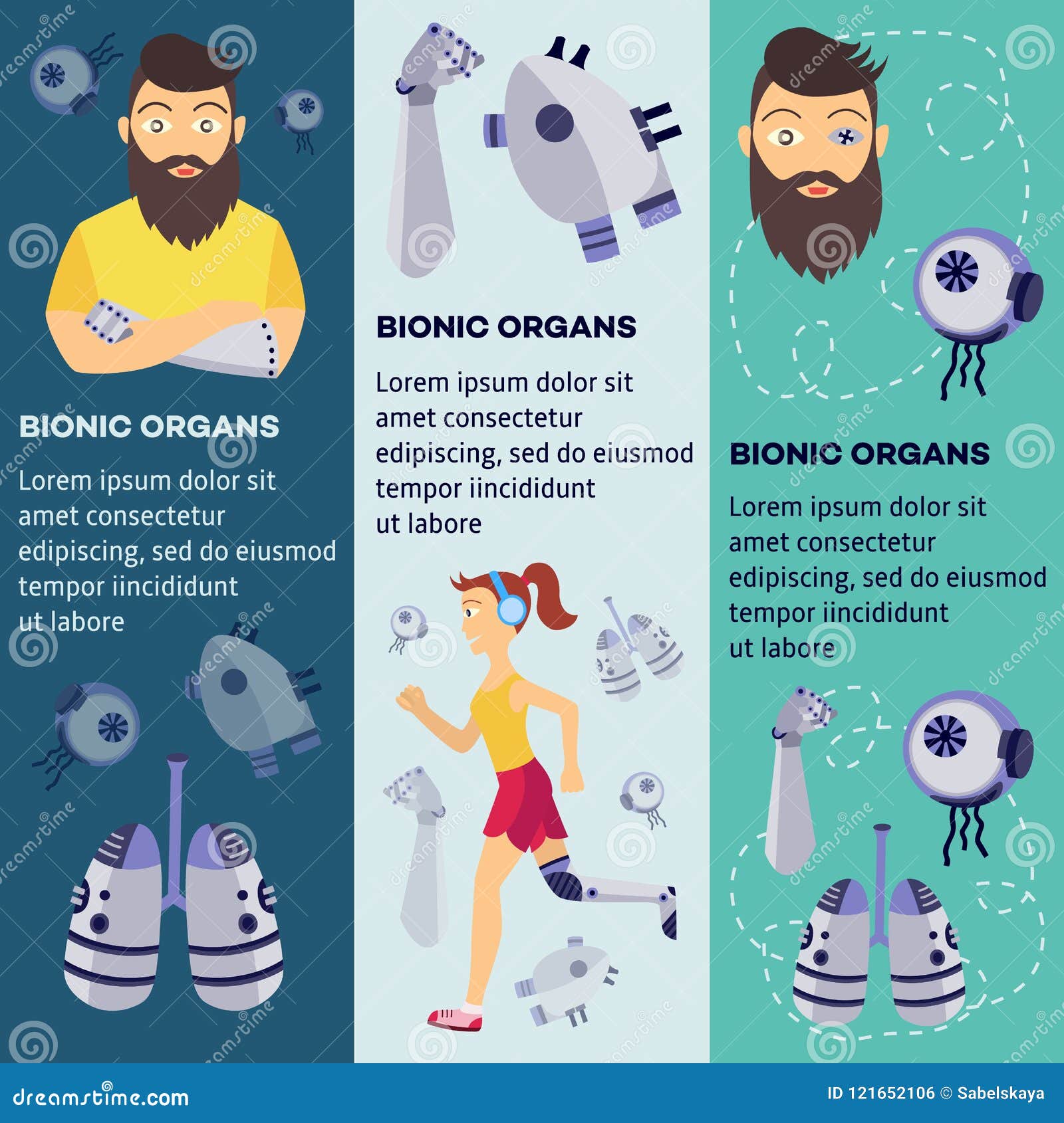 Vector Futuristic Bionic Prosthesis Organs Banners Stock Vector - Illustration of character ...