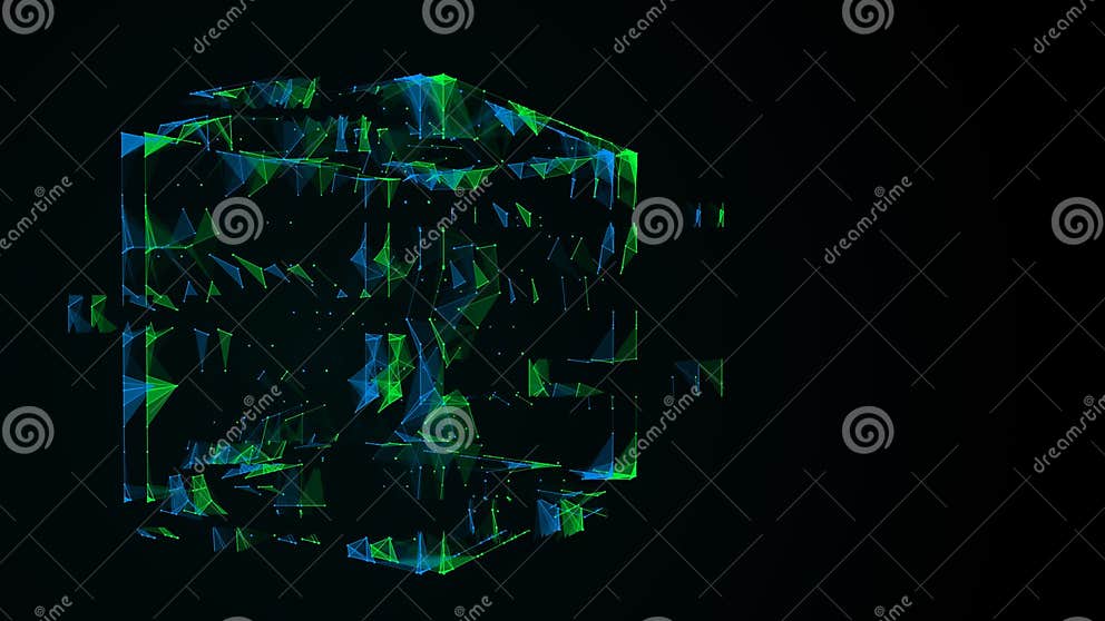 Vector Futuristic Cube of Particles and Lines. Network Connection Big ...