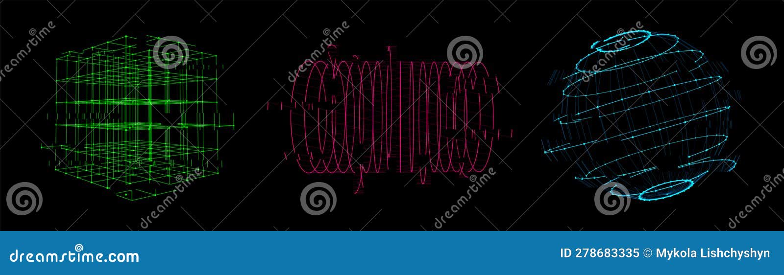 Vector Futuristic Glitch Sphere, Cube, Cylinder of Particles and Lines ...