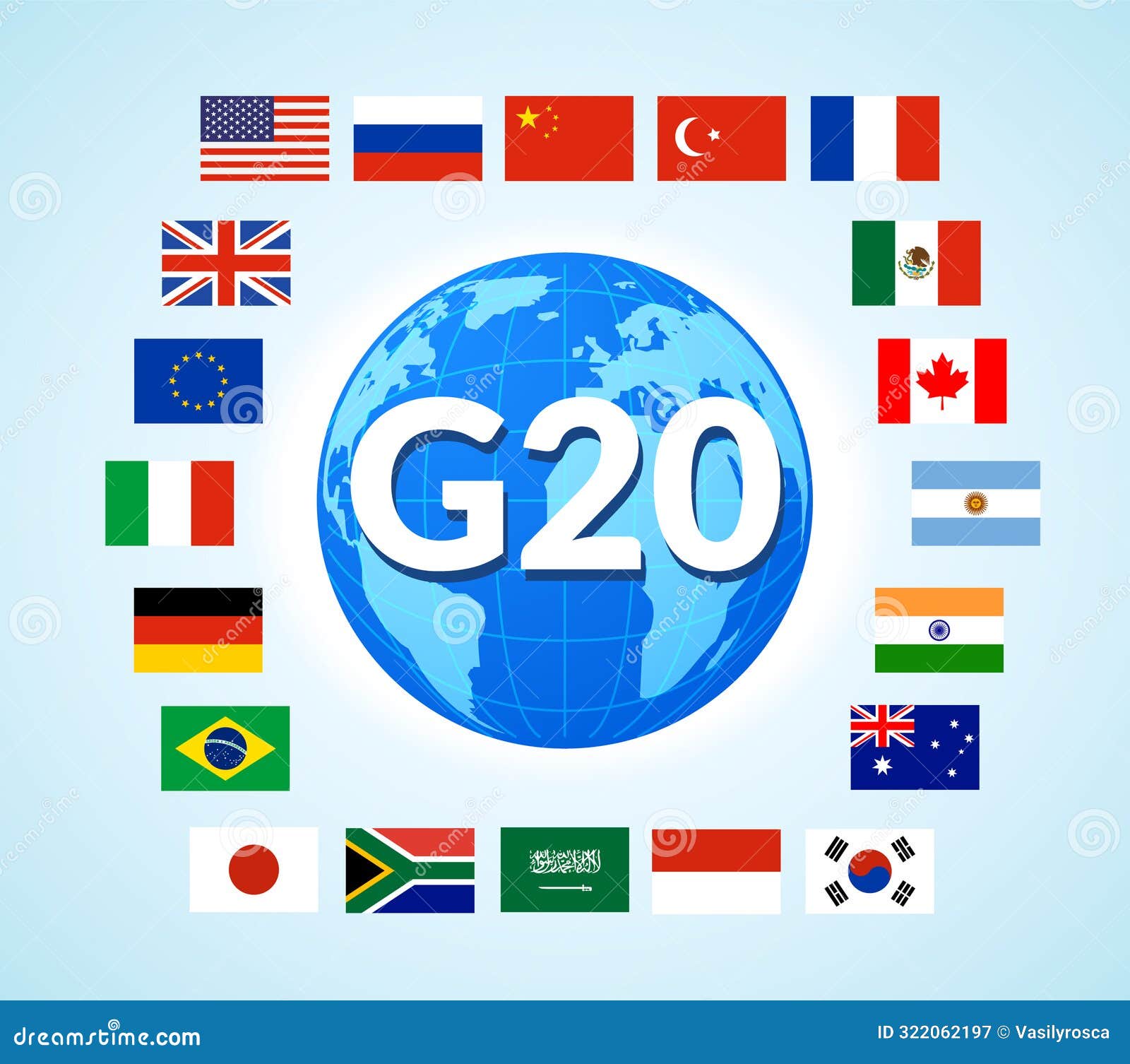 Vector G20 Country Flag Mexico, USA, Canada. G20 Flag Set Icon Stock ...