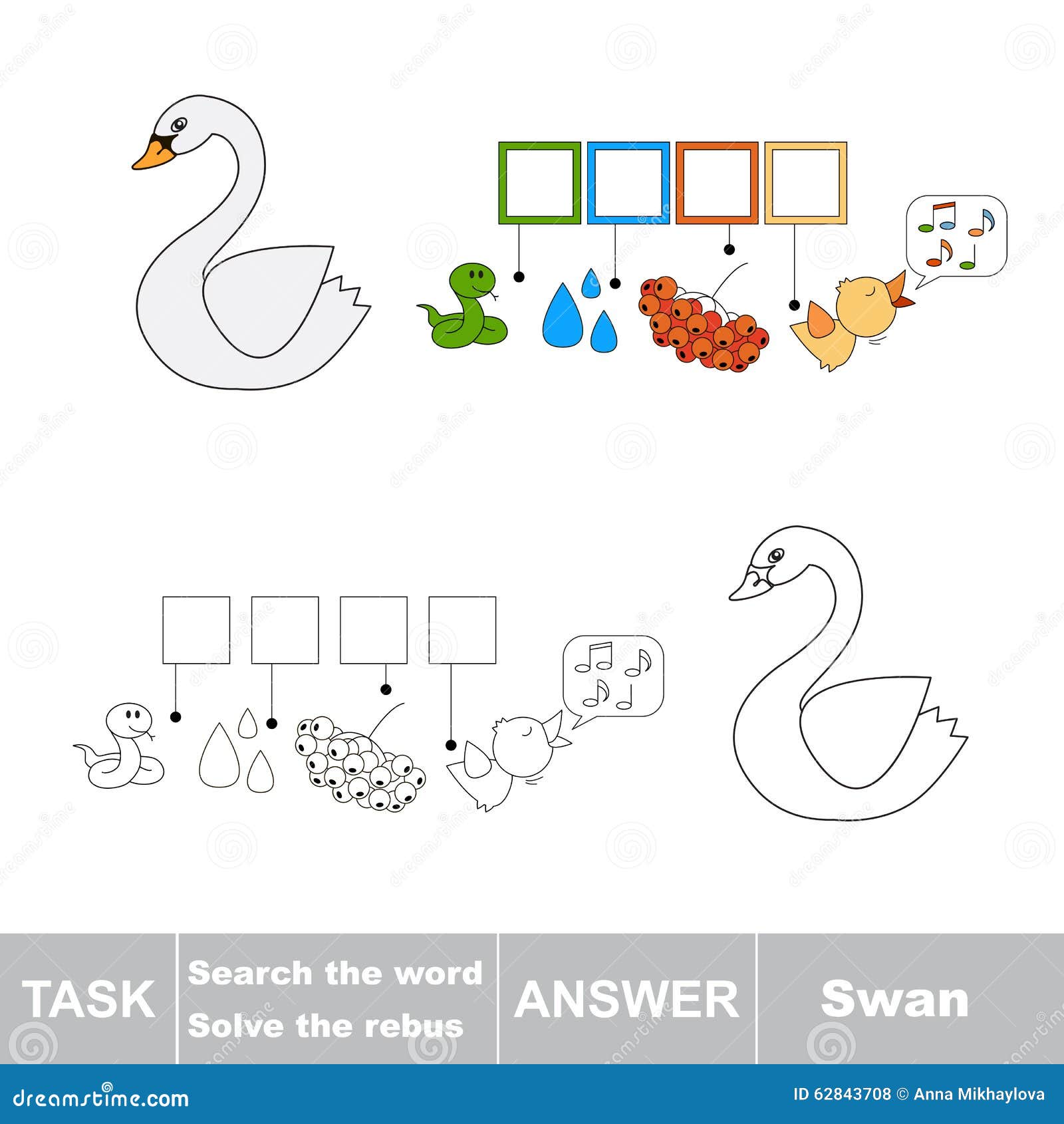 Vector Game. Find Hidden Word Swan. Search the Word. Stock Vector ...